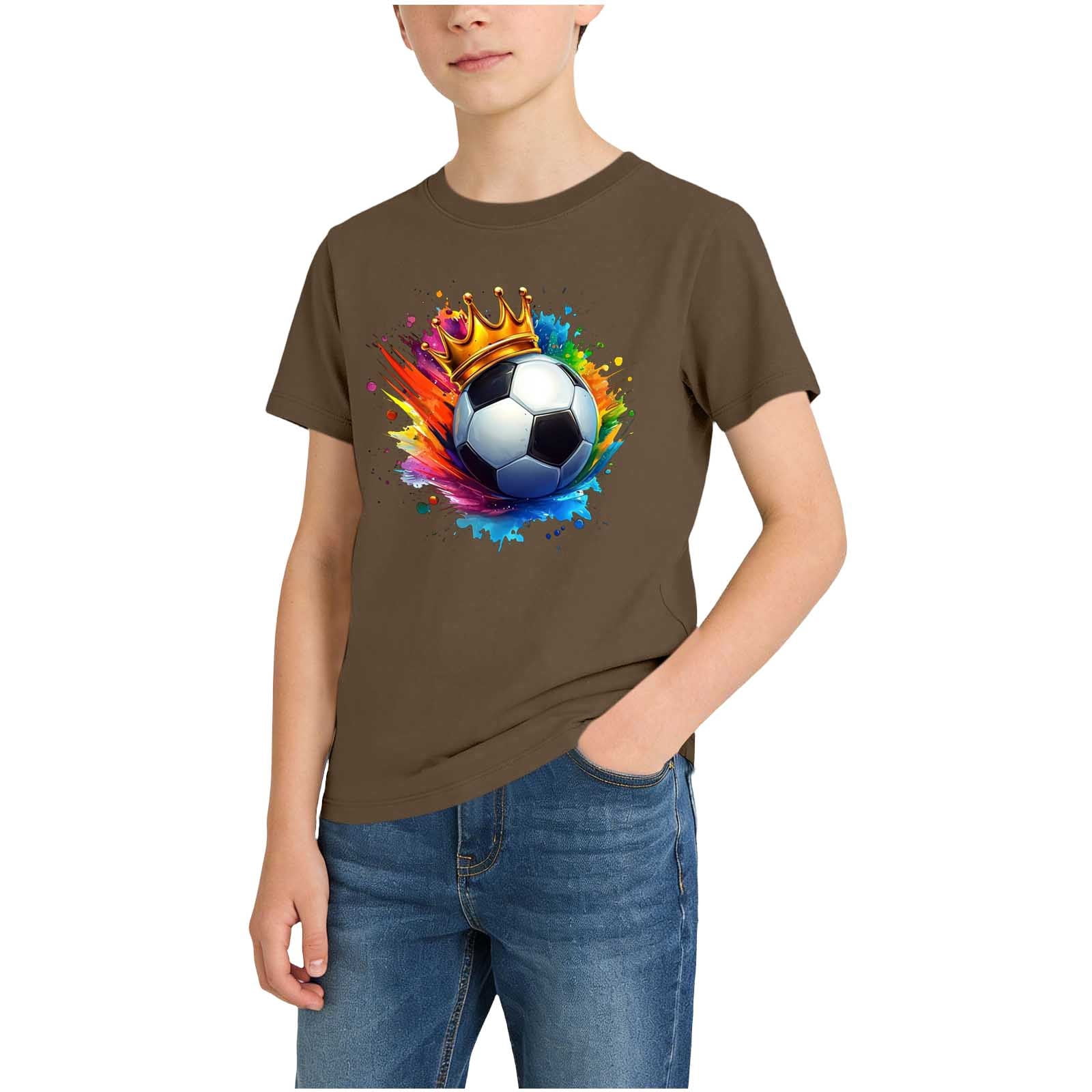 WRKEKC Boys T-Shirts Kids Soccer Print Round Neck Short Sleeve Casual ...
