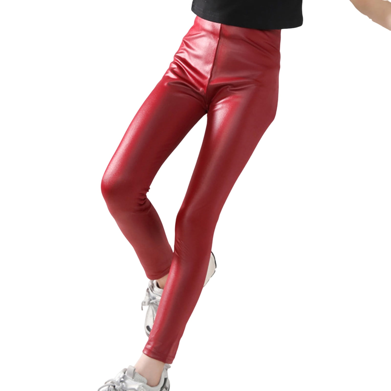 WRKEKC Girls Faux Leather Leggings Fleece-Lined Elastic Waist Stretchy ...