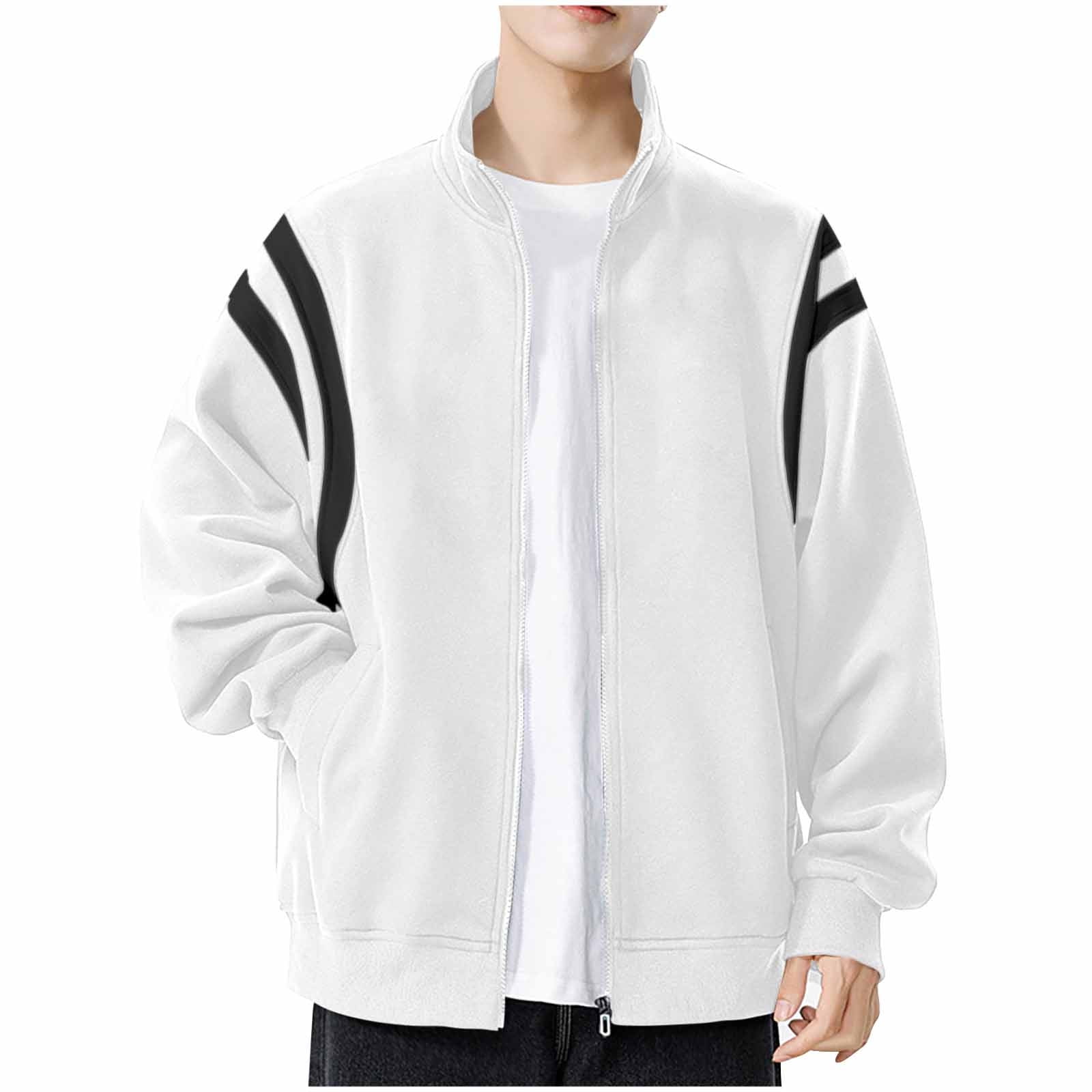 WRKEKC Jackets for Men Color Block Striped Stand Collar Zip Up Jacket ...