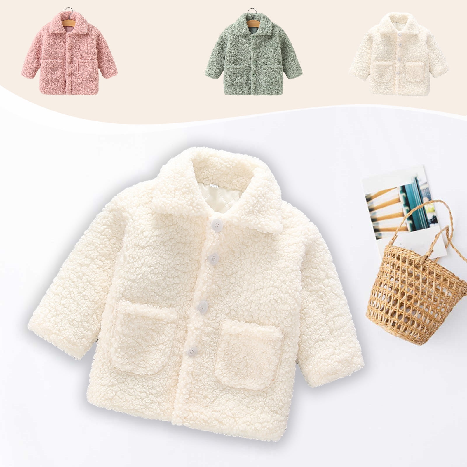 WRKEKC Kids Fleece Jacket Sherpa Lined Lapel Solid Color Jacket for ...