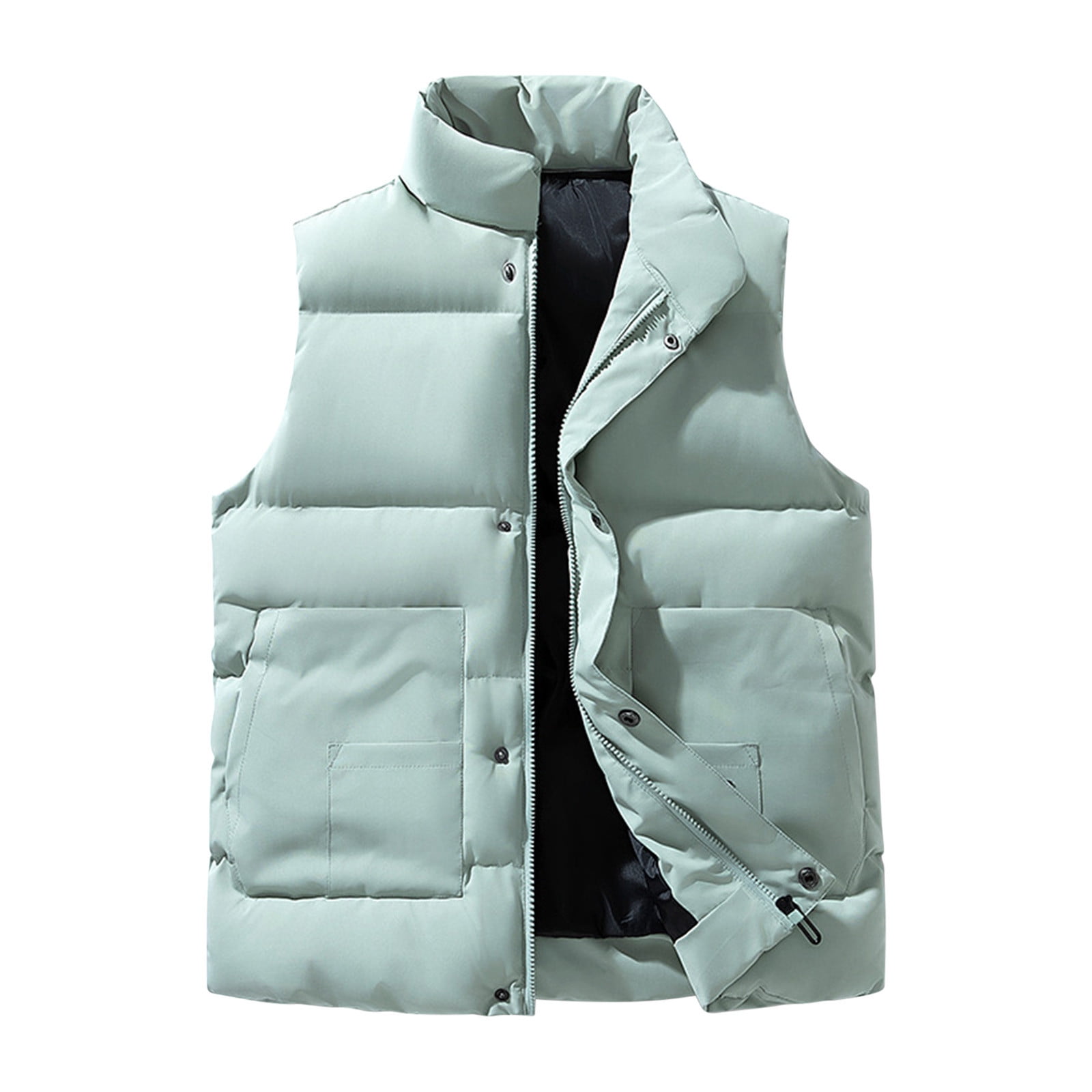 WRKEKC Mens Puffer Vest Solid Color Sleeveless Padded Vest with Fleece ...