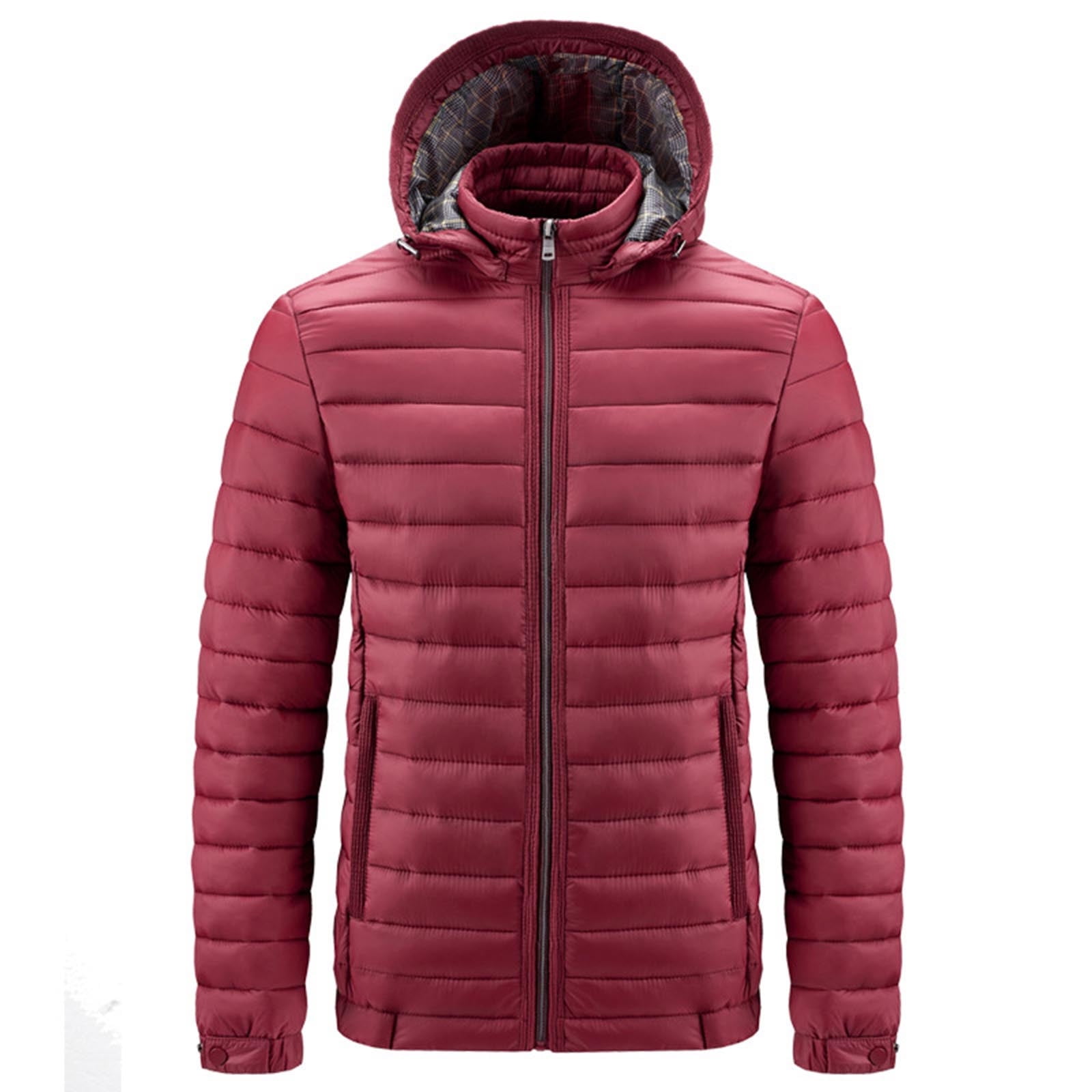 WRKEKC Mens Quilted Puffer Jacket Solid Color Removable Hood Zip Up ...