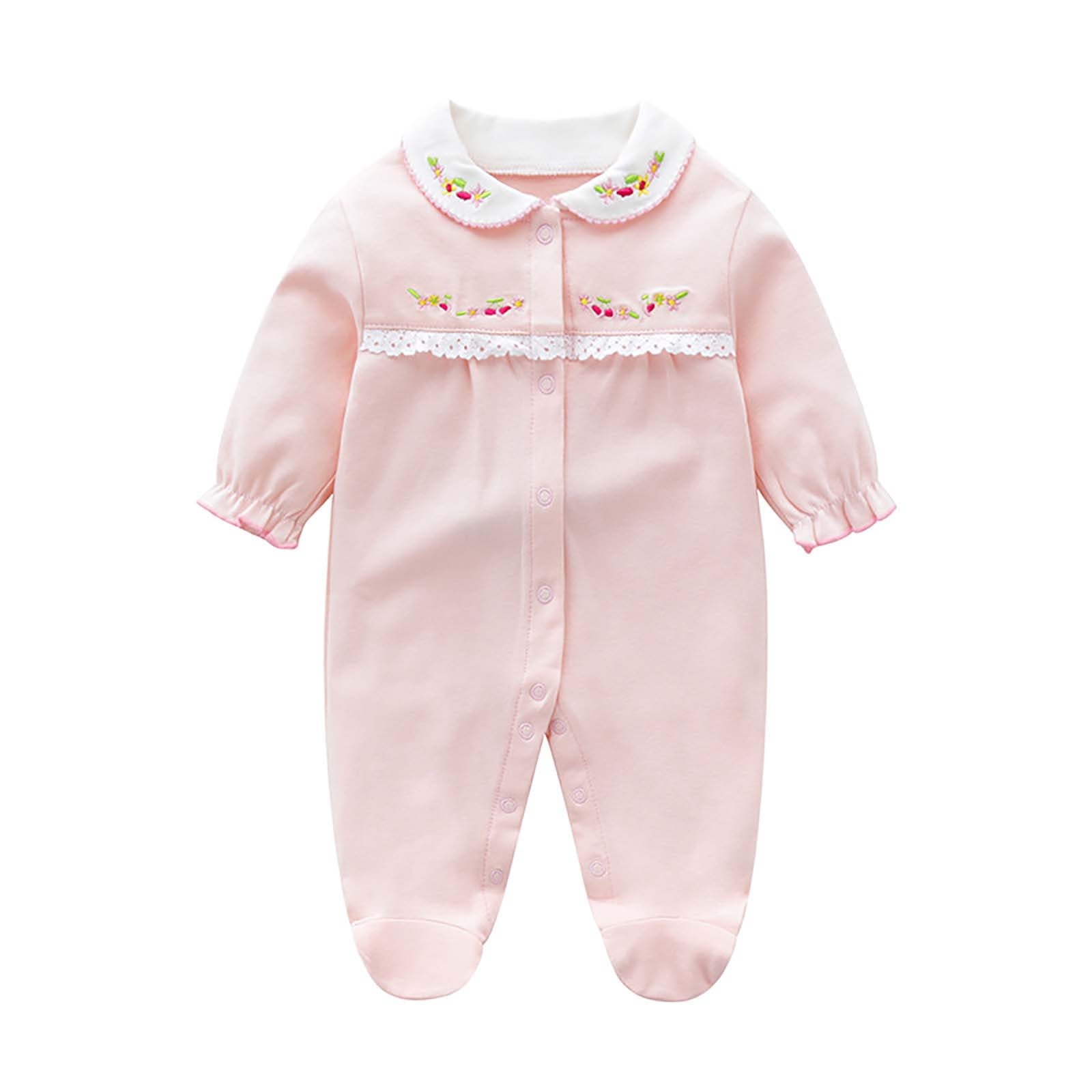 WRKEKC Newborn Infant Print Romper Footed Ruffle Crew Neck Snap Buttons ...