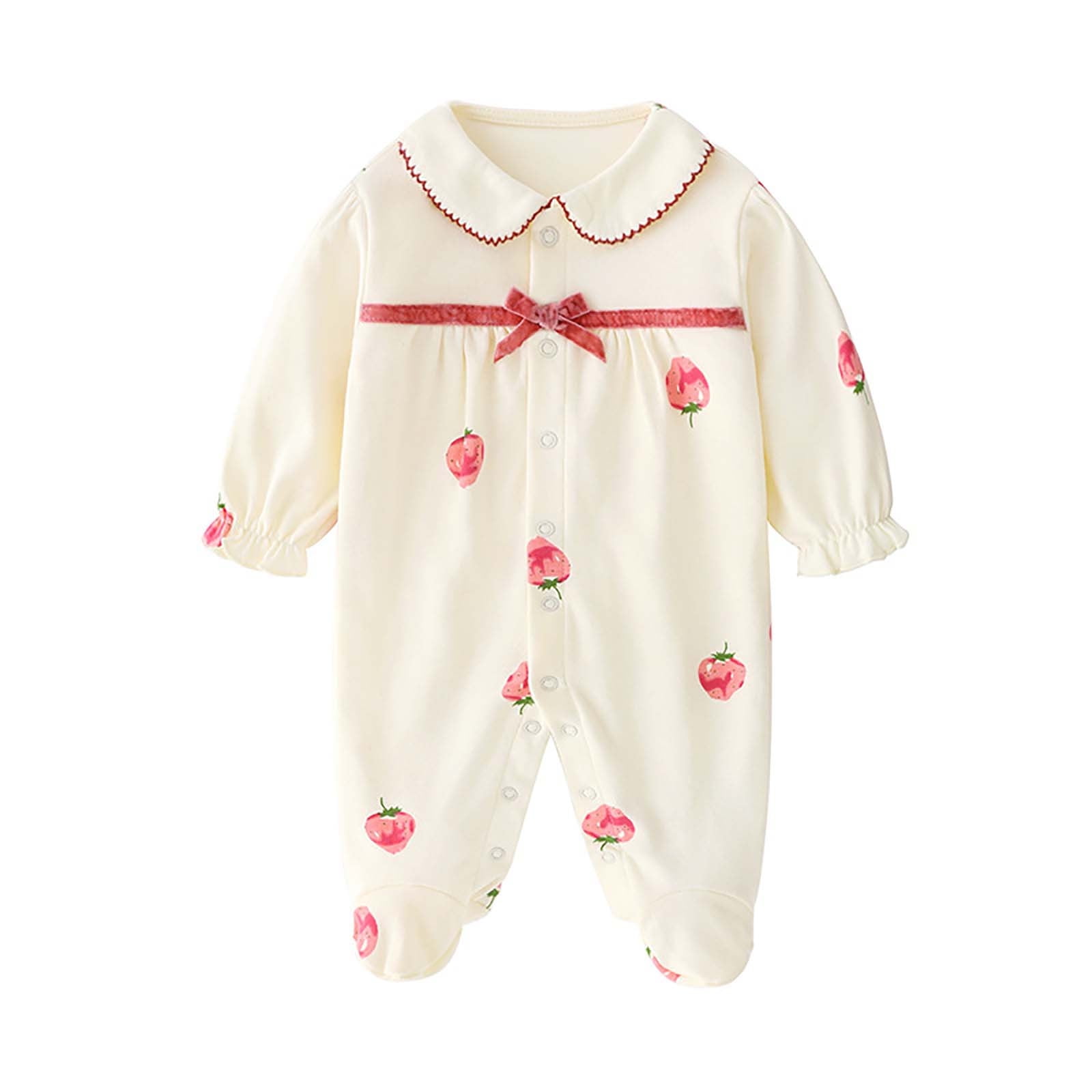 WRKEKC Newborn Infant Print Romper Footed Ruffle Crew Neck Snap Buttons ...