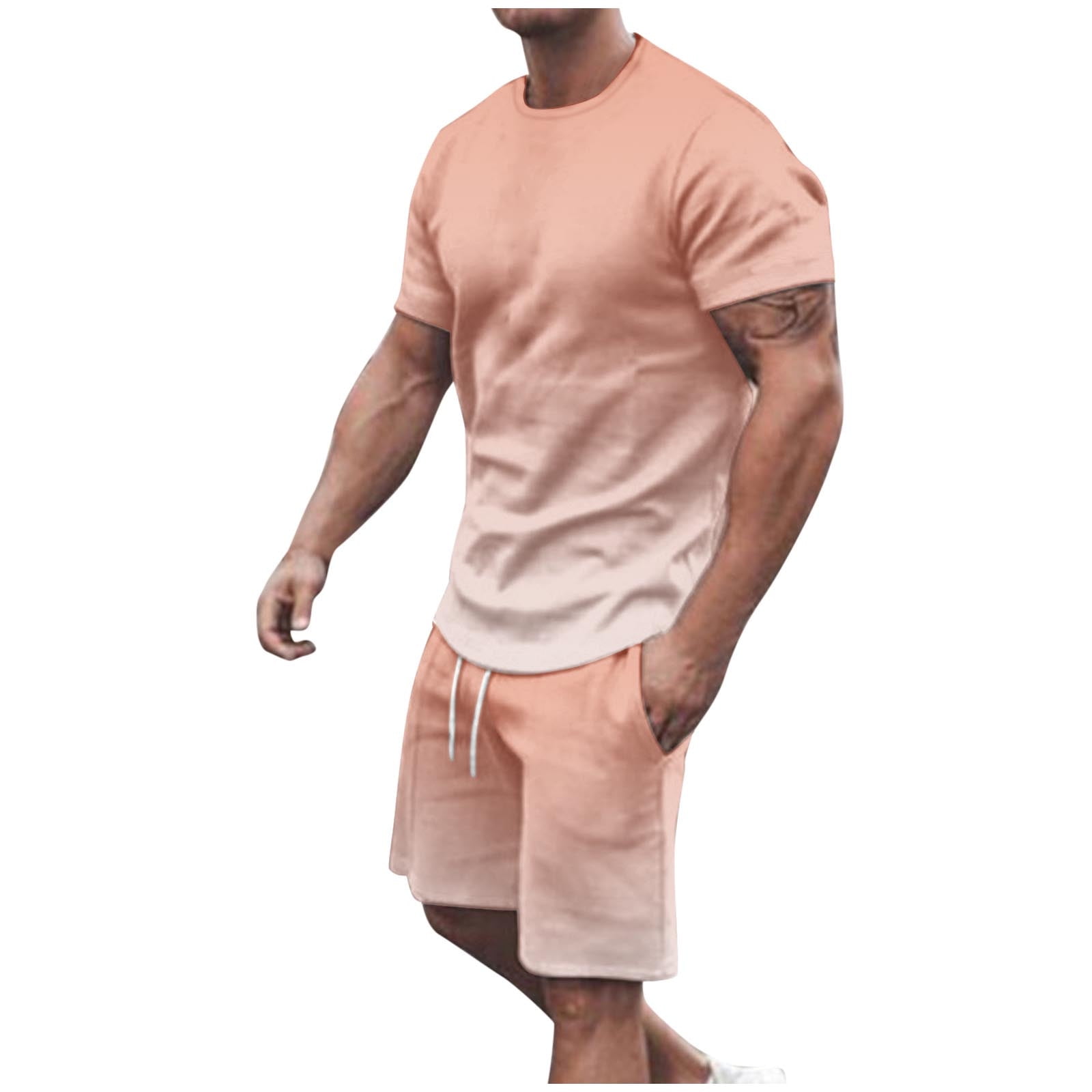 WRKEKC Outfits for Men Round Neck Short Sleeve Gradient Print T Shirt ...