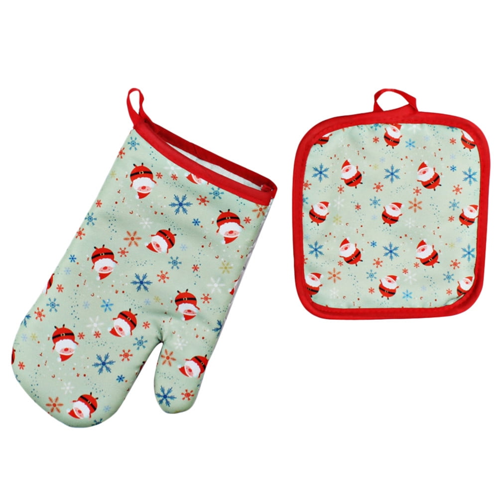 WRKEKC Oven Mitts Christmas Baking Anti-Hot Gloves Oven Microwave ...