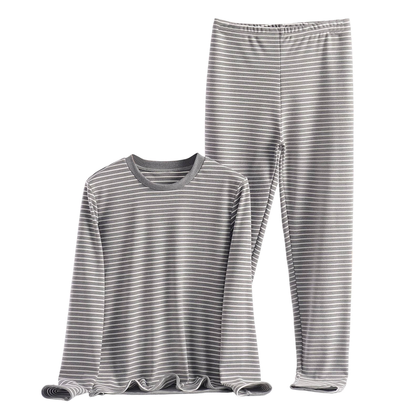 WRKEKC Plus Size Thermal Pajamas Women Striped Crew Neck Long Sleeve ...