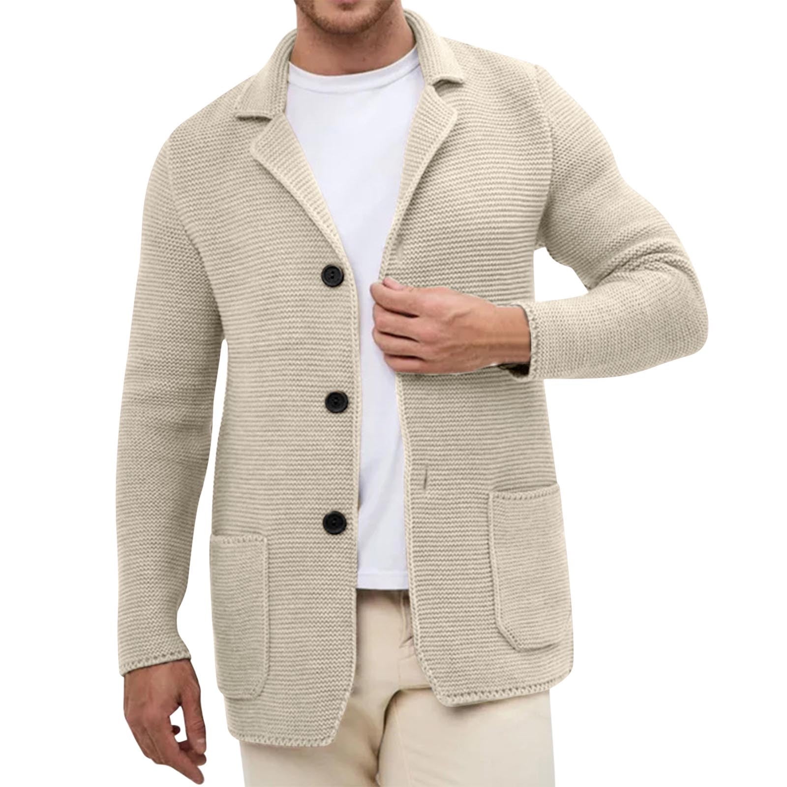 WRKEKC Sweaters for Men Solid Color Fall Winter Knit Cardigan Single ...