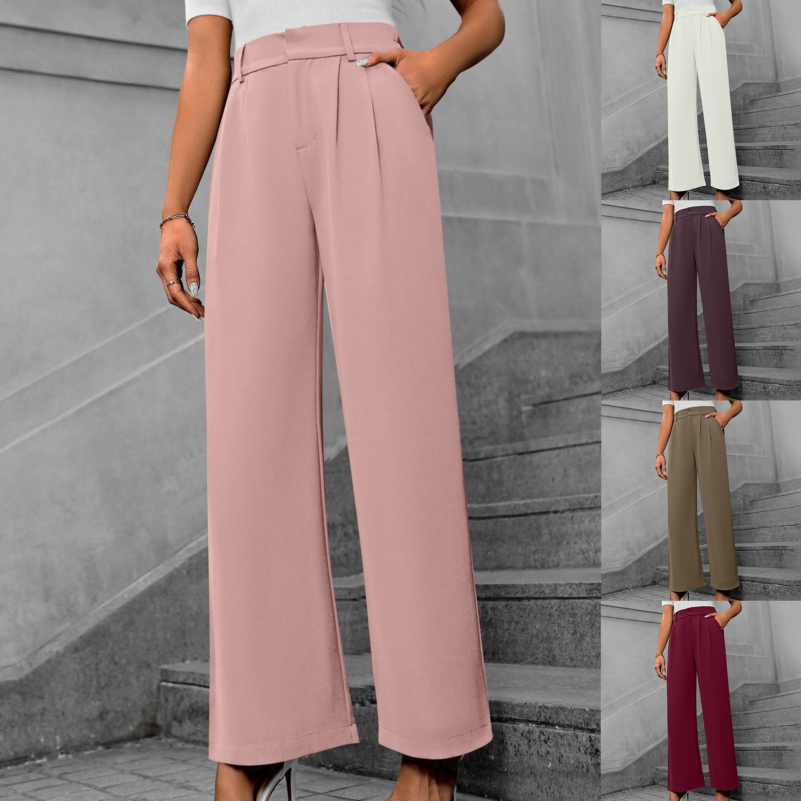 WRKEKC Women Comfortable High Waisted Wide Leg Dress Pants Loose ...