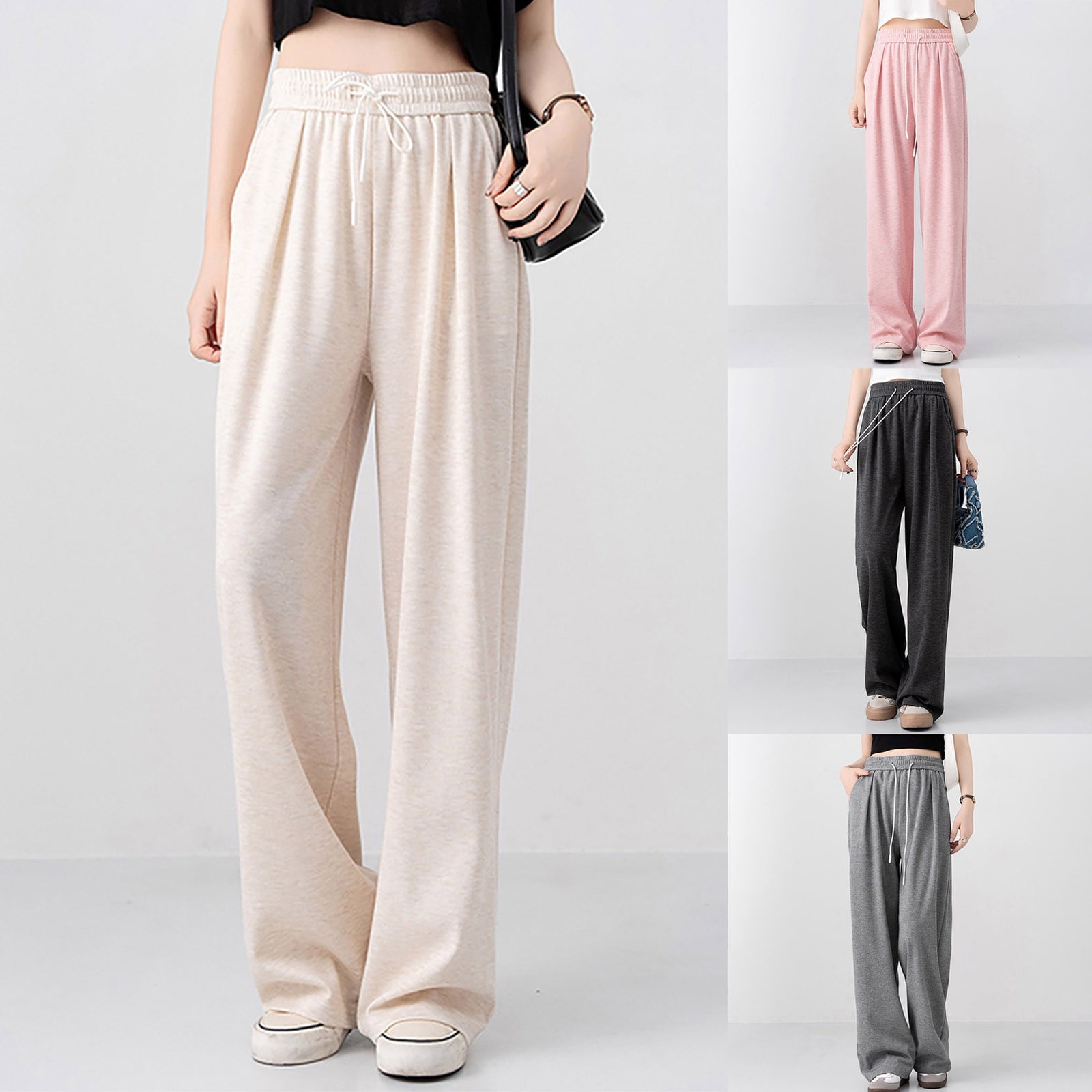 WRKEKC Womens Thick Wide Leg High Waisted Loose Straight Leg Sweatpants ...