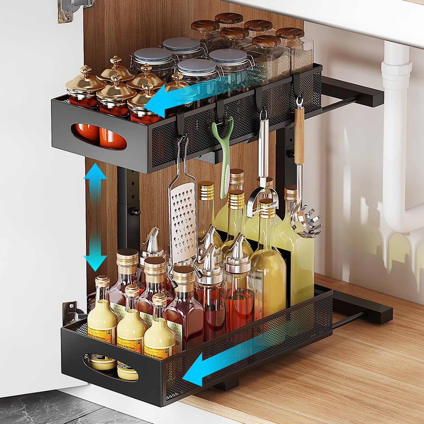 WROBTLD 2-Tier Under Sink Organizer with Pull-Out Mesh Drawers ...
