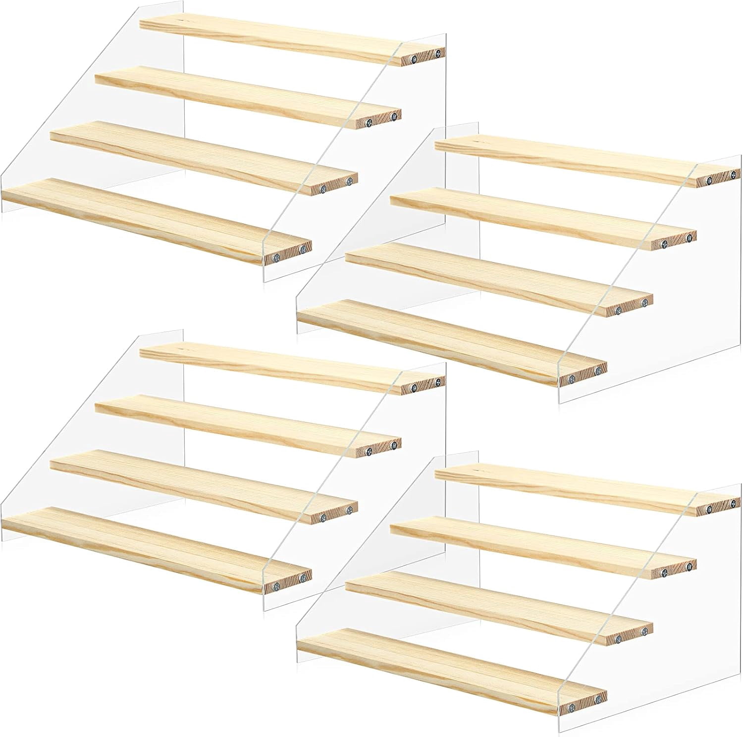 WRR 4 Pack 4 Tier Acrylic Wooden Display Stand, Clear Acrylic Display ...