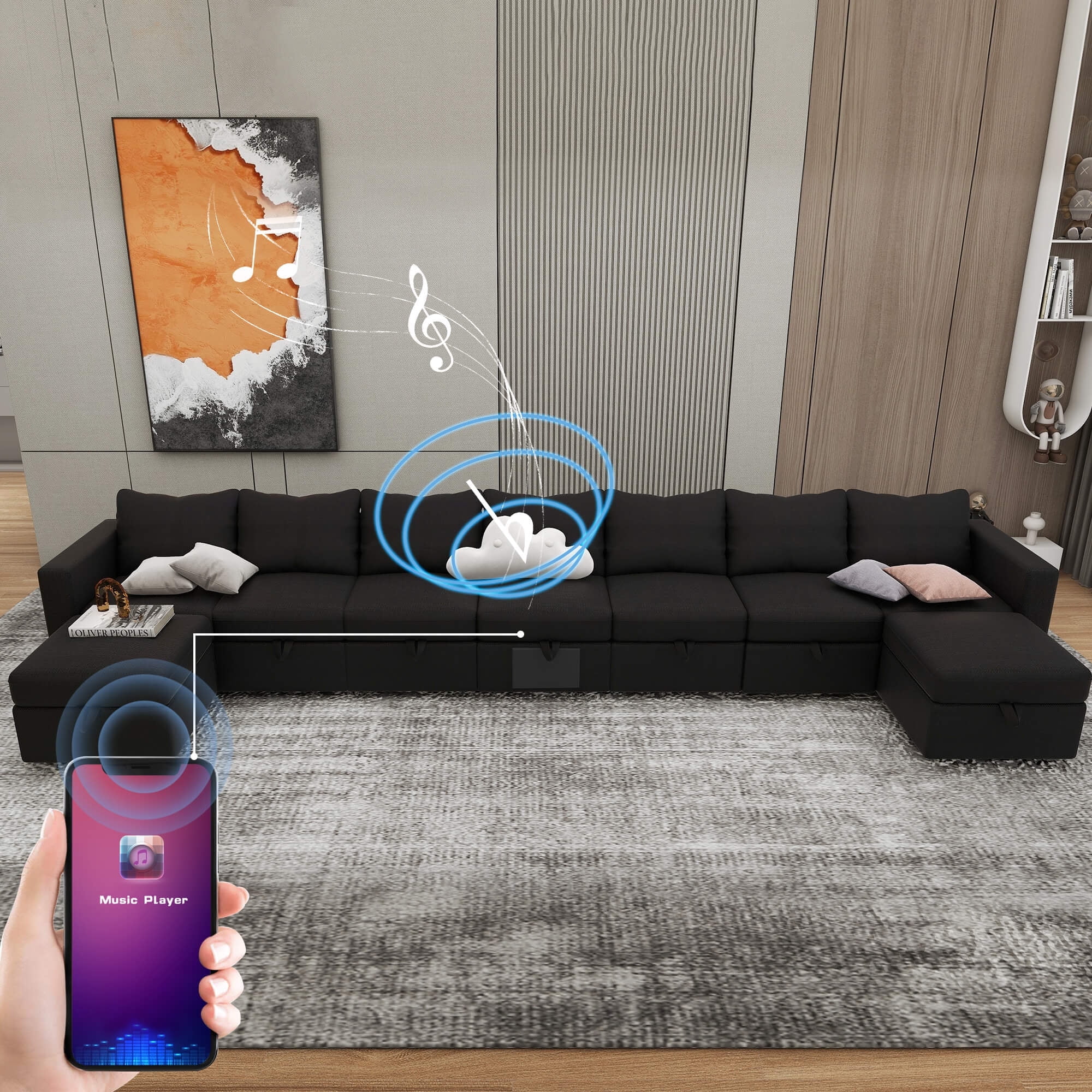 WRR Modular Sectional Sofa with 1 Speaker Large Sofa Sectionals Comfy ...