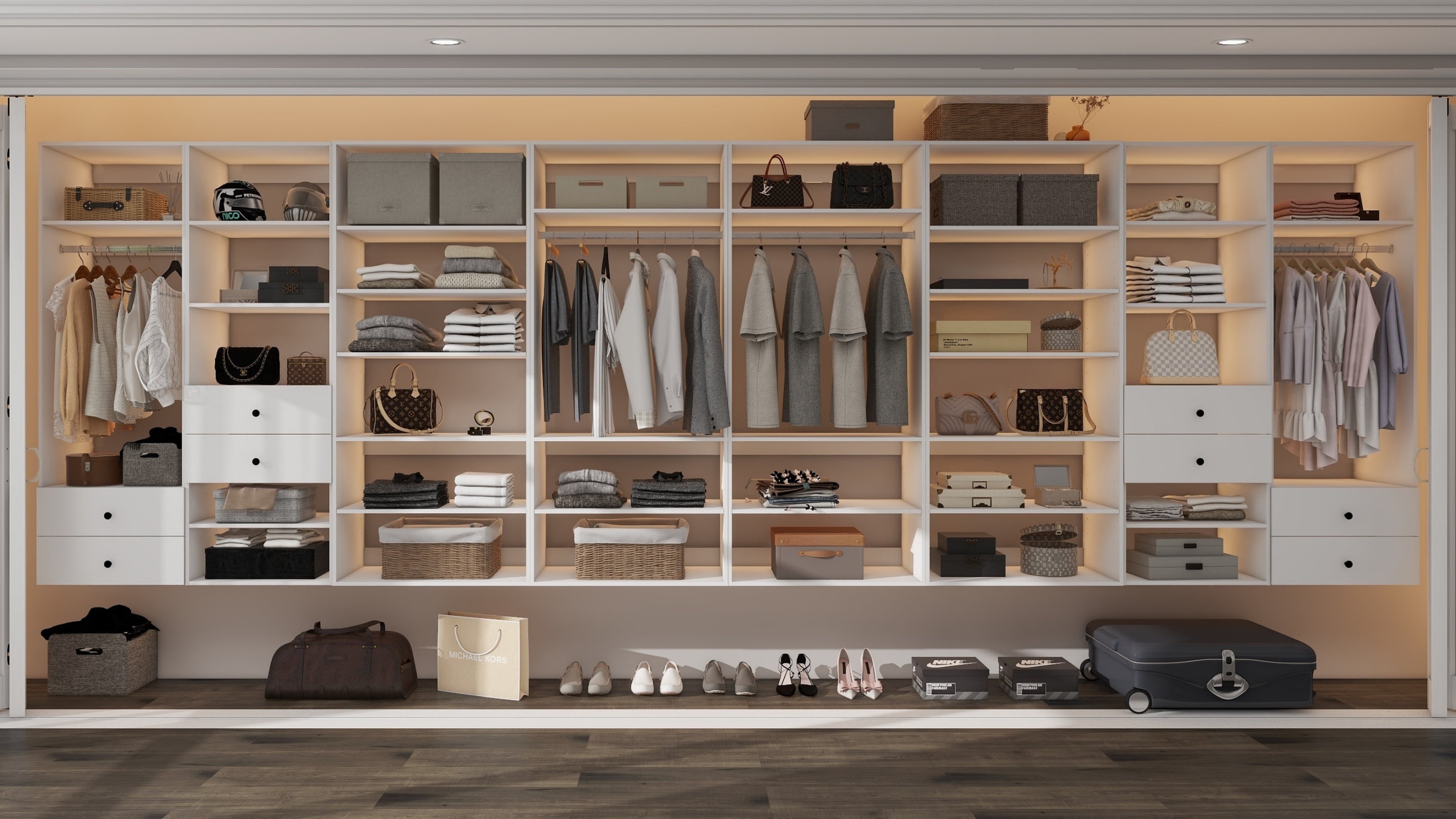 WRR White Modular Wood Wardrobe Closet System Closet System Walk-in ...