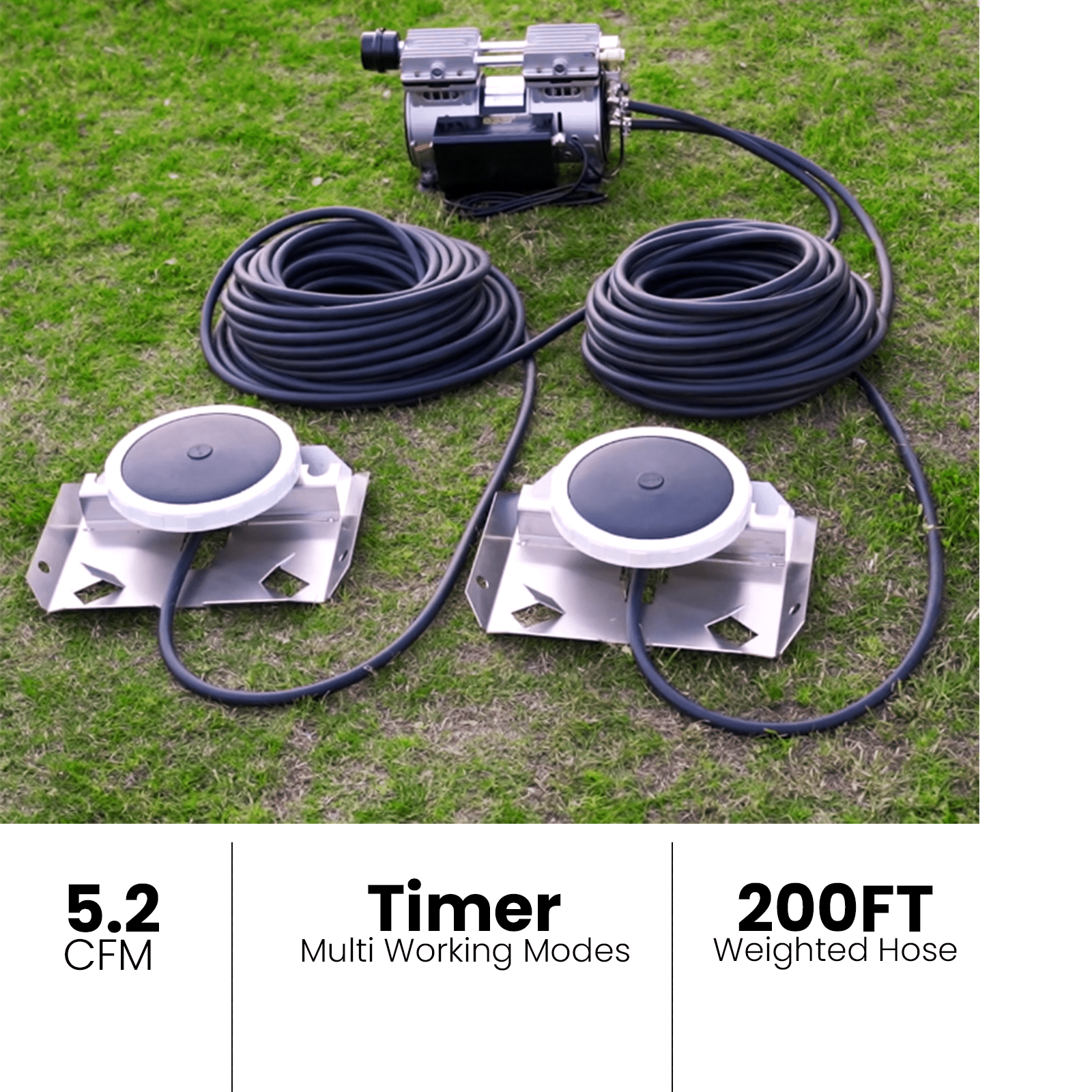 WRSTER-TECH 3/4 HP Pond Aerator Lake Compressor with Timer, 200' Tube ...