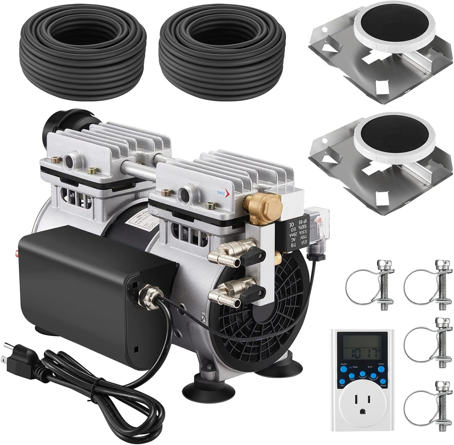 WRSTER-TECH Pond Aerator Kit, 5.2CFM, 3/4 HP, 2x100' Tubes, 2 Diffusers ...