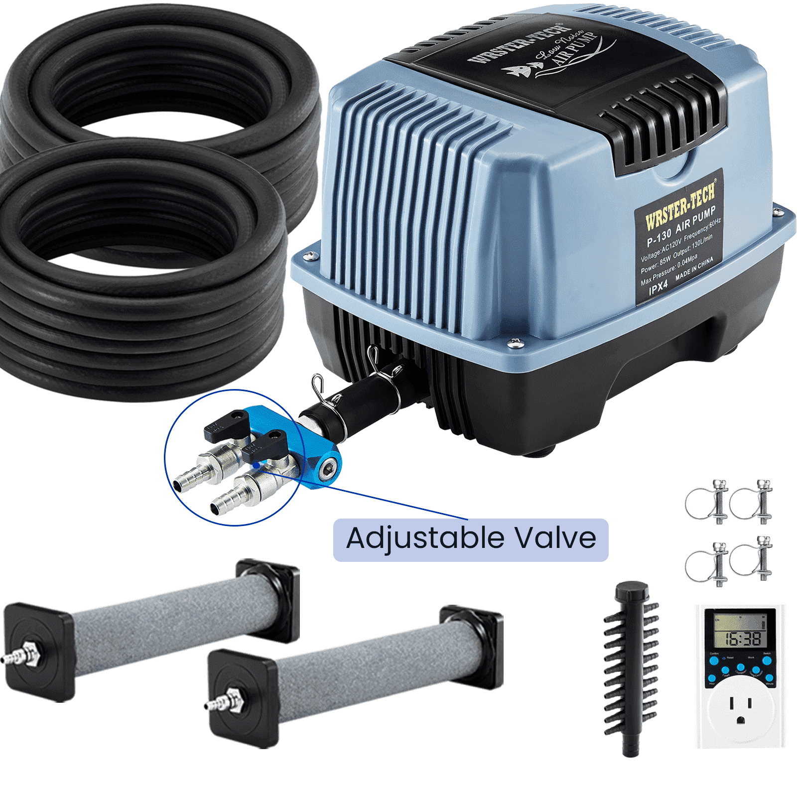 WRSTER-TECH Koi Pond Aeration Kit Air Pump up to 20000 Gallons Deicer ...