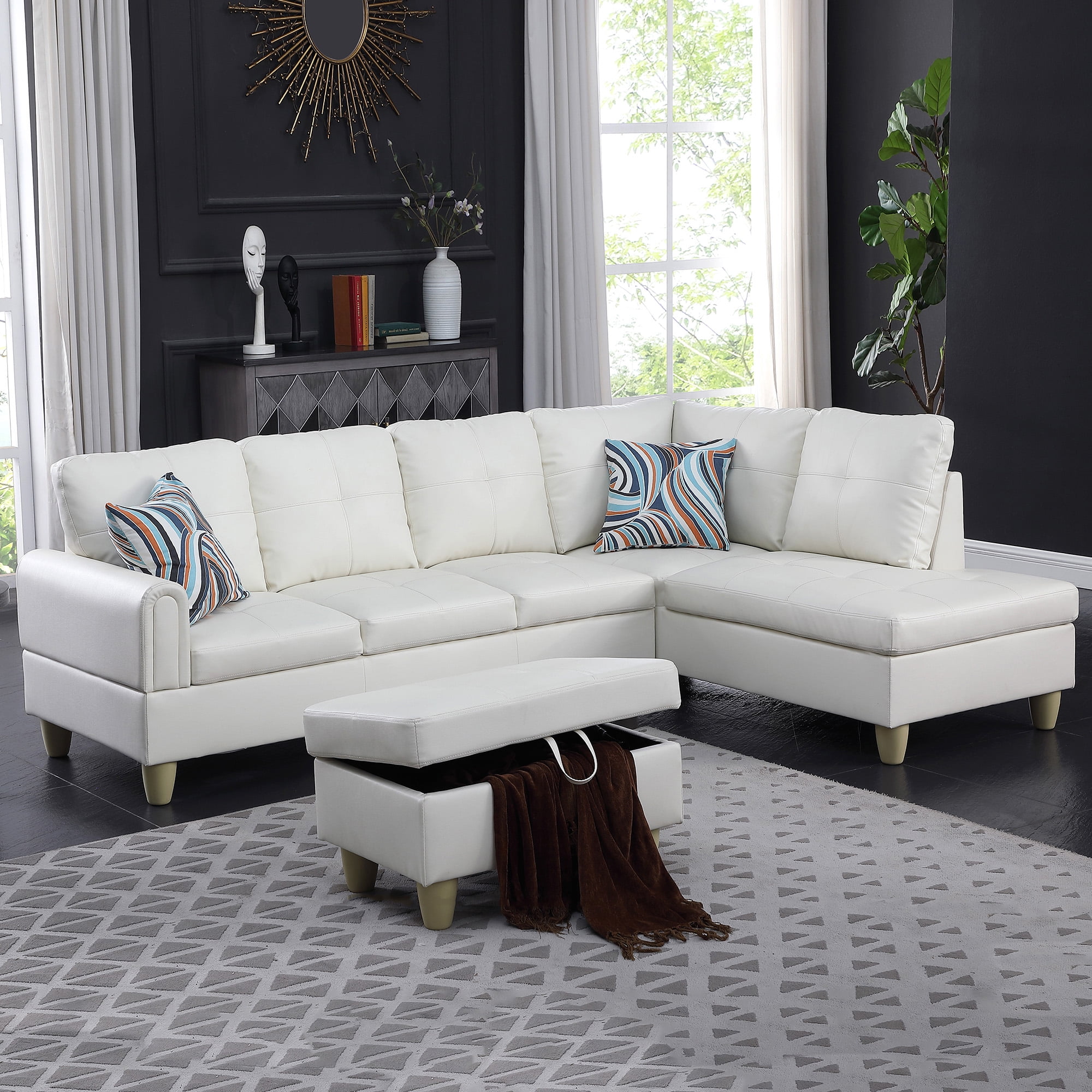 WRTEYEUI Convertible Sectional Sofa Couch, Faux Leather 4 Seat L-Shaped ...