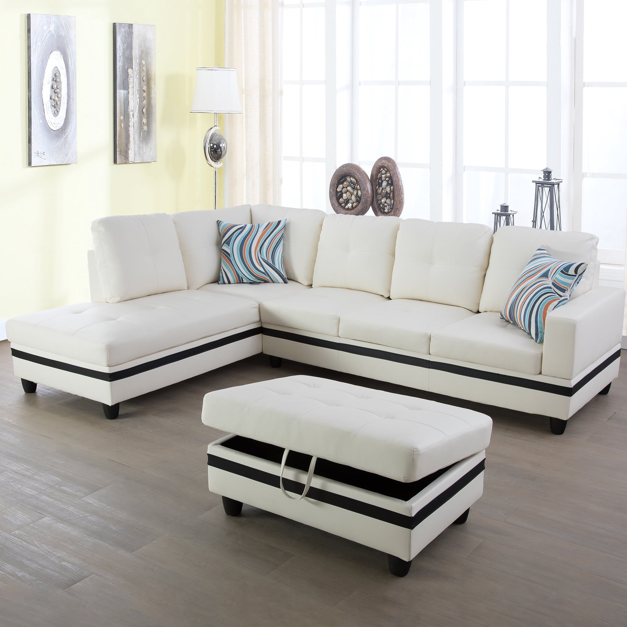 WRTEYEUI Convertible Sectional Sofa Couch, Faux Leather 4 Seat L-Shaped ...