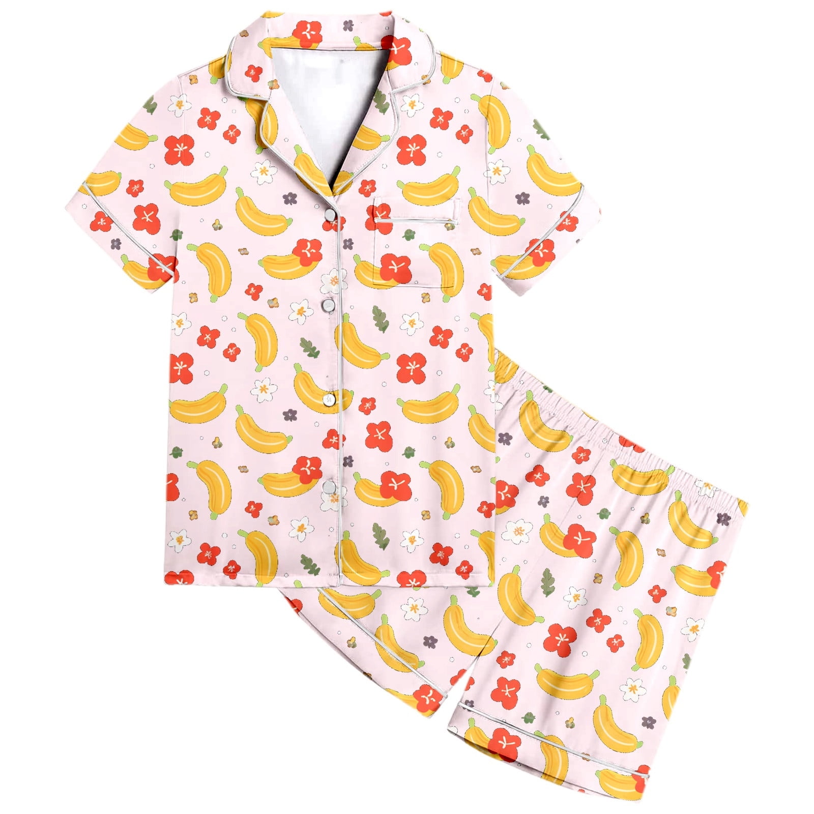 WRTFVZA Girls Shorts Pajamas Size 8-9 Years Light Pink Summer Pajamas ...