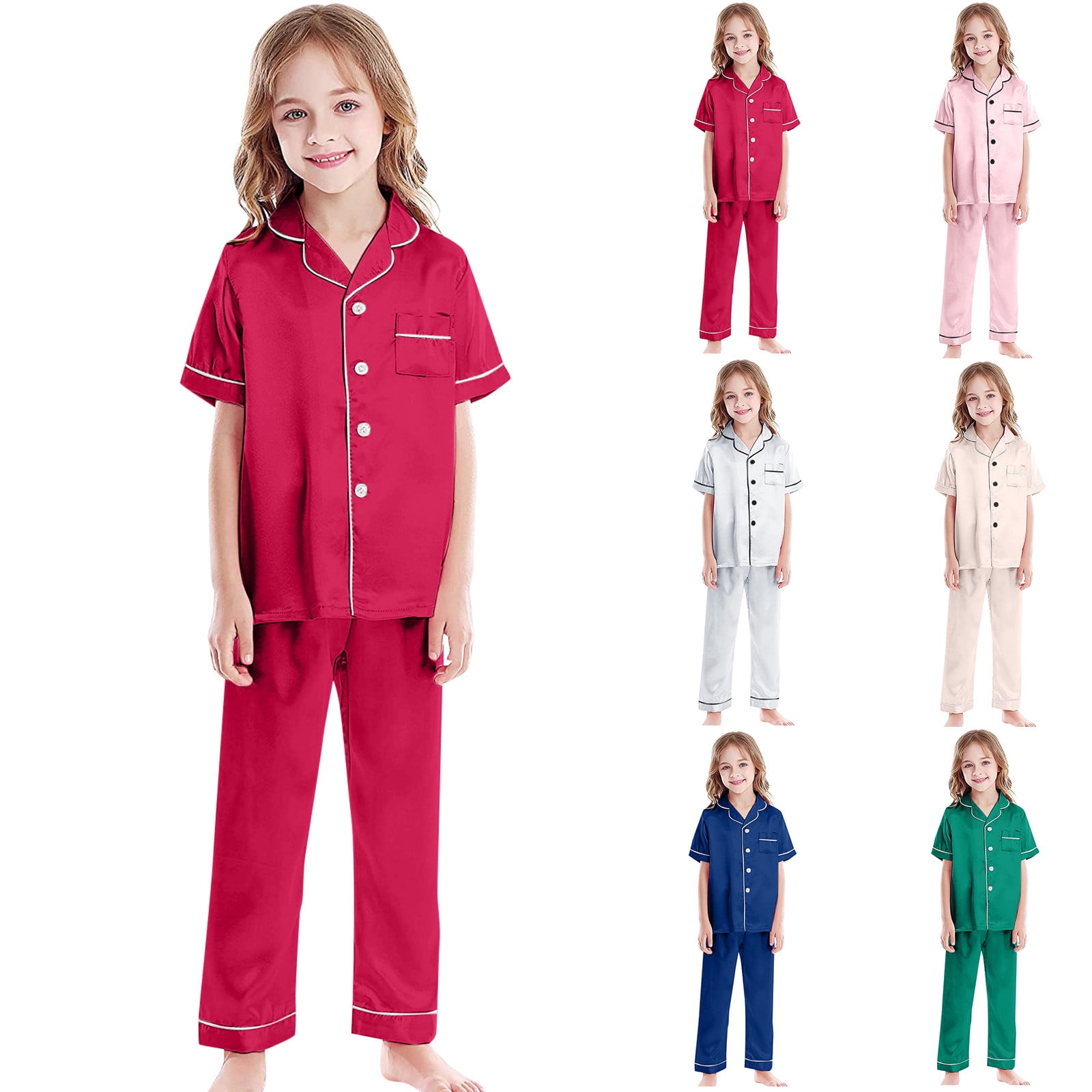 WRTFVZA Unisex Satin Pajamas Set Boys Girls Silk Pj's Halloween Clothes ...