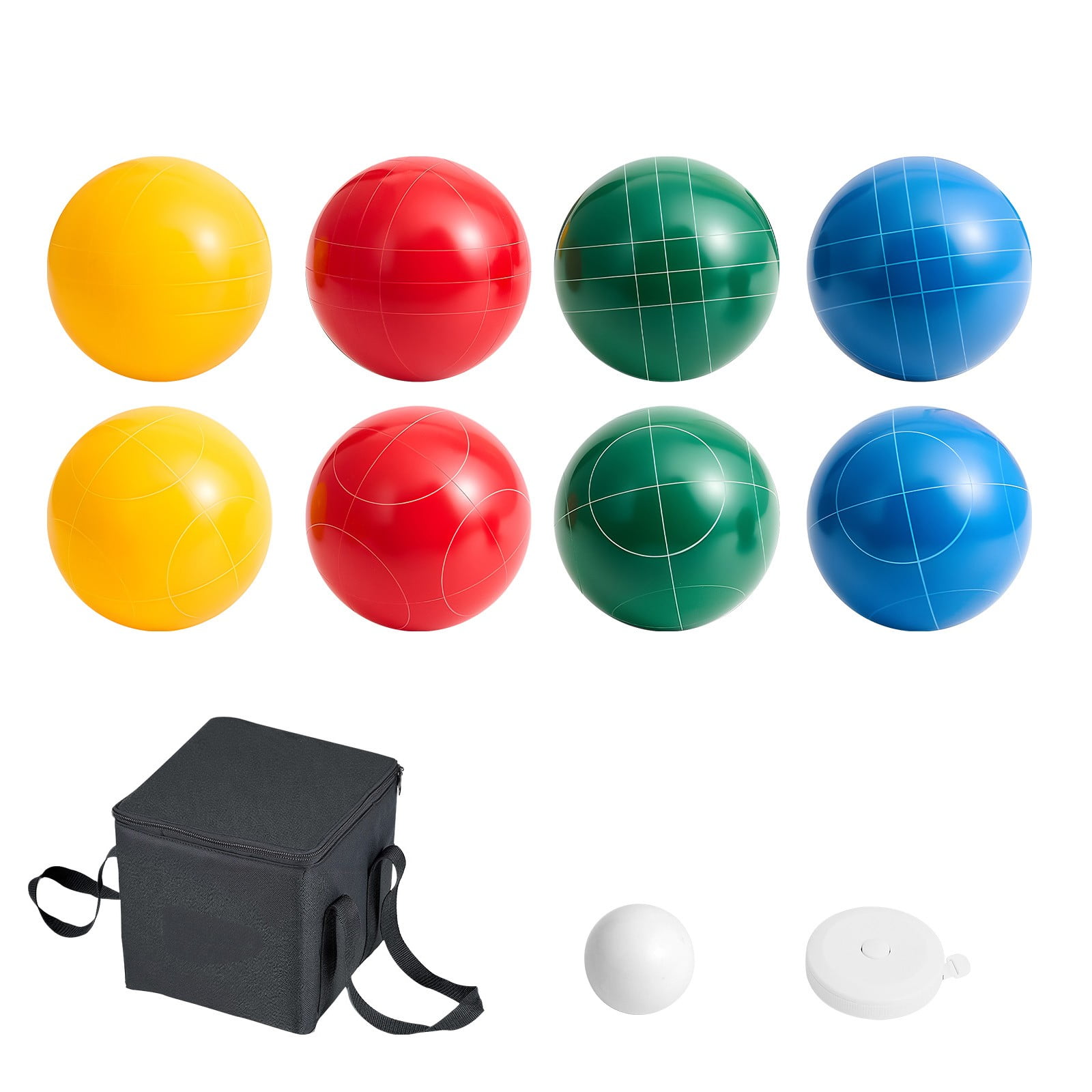 WRTHN Bocce Ball Set 90mm with 8 Resin Balls, Pallino, Measuring Rope ...