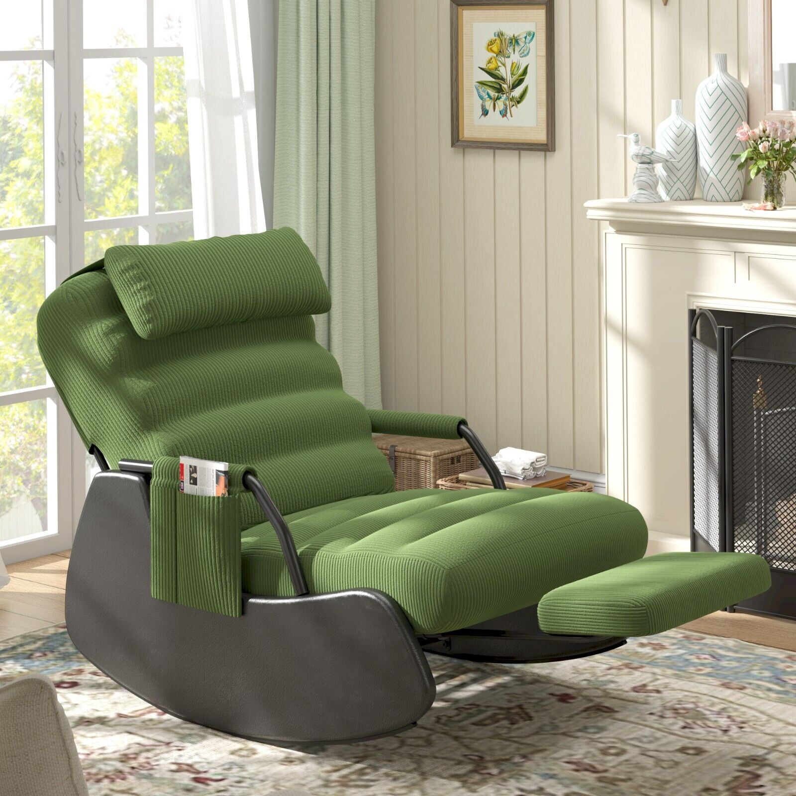 WRTHN Modern Rocking Chair, Mid-Century Corduroy Upholstered Accent ...
