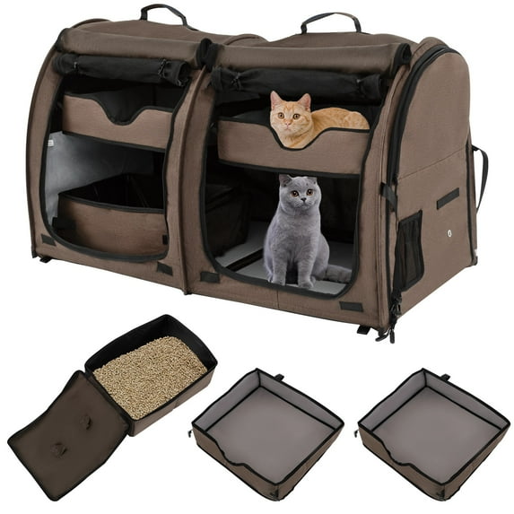WRTHN Portable Pet Carrier Kennel for Cats & Dogs, Twin Compartments ...
