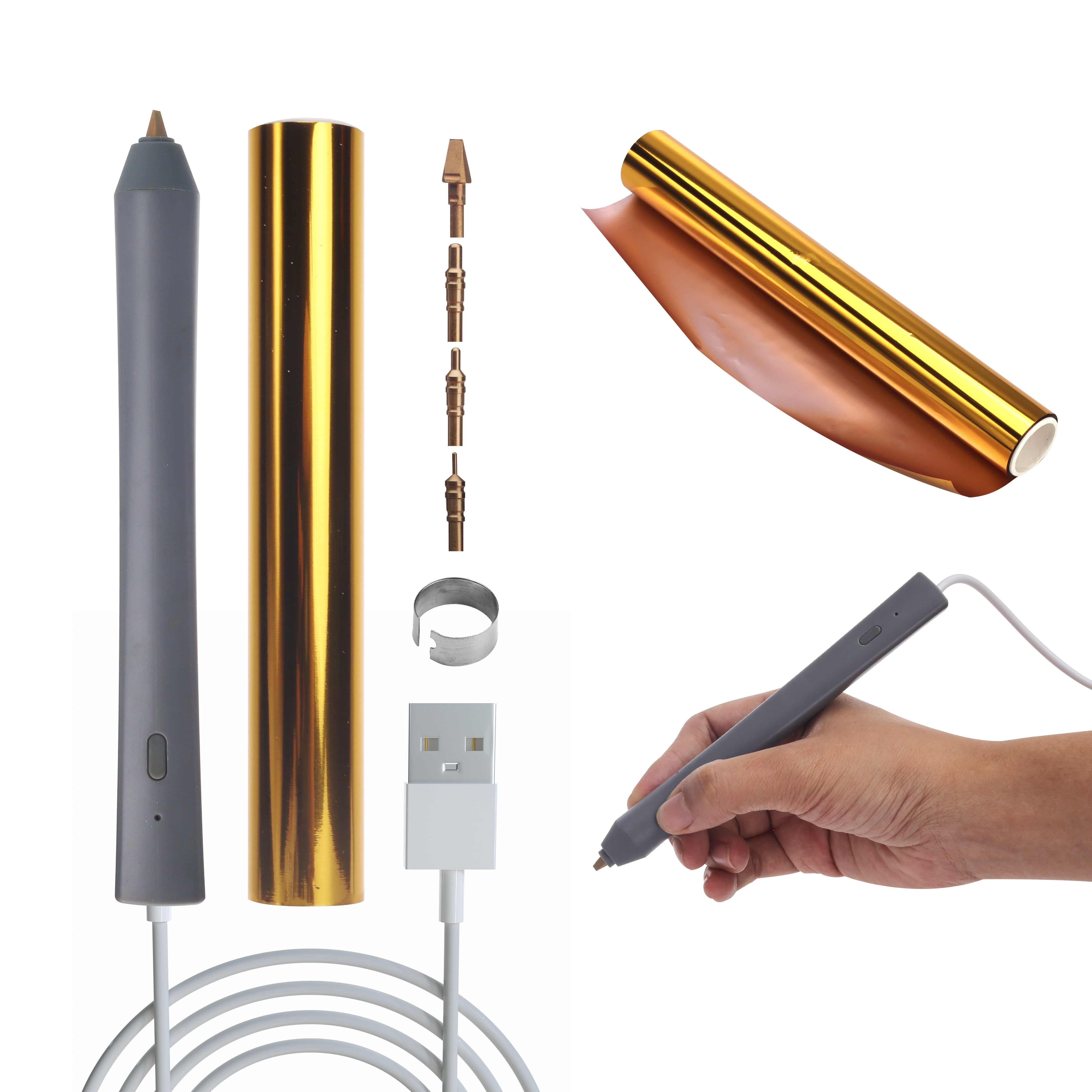 WRVCSS Foil Quill Pen Kit with 4 Size Metal Tips &1pc Gold Heat ...