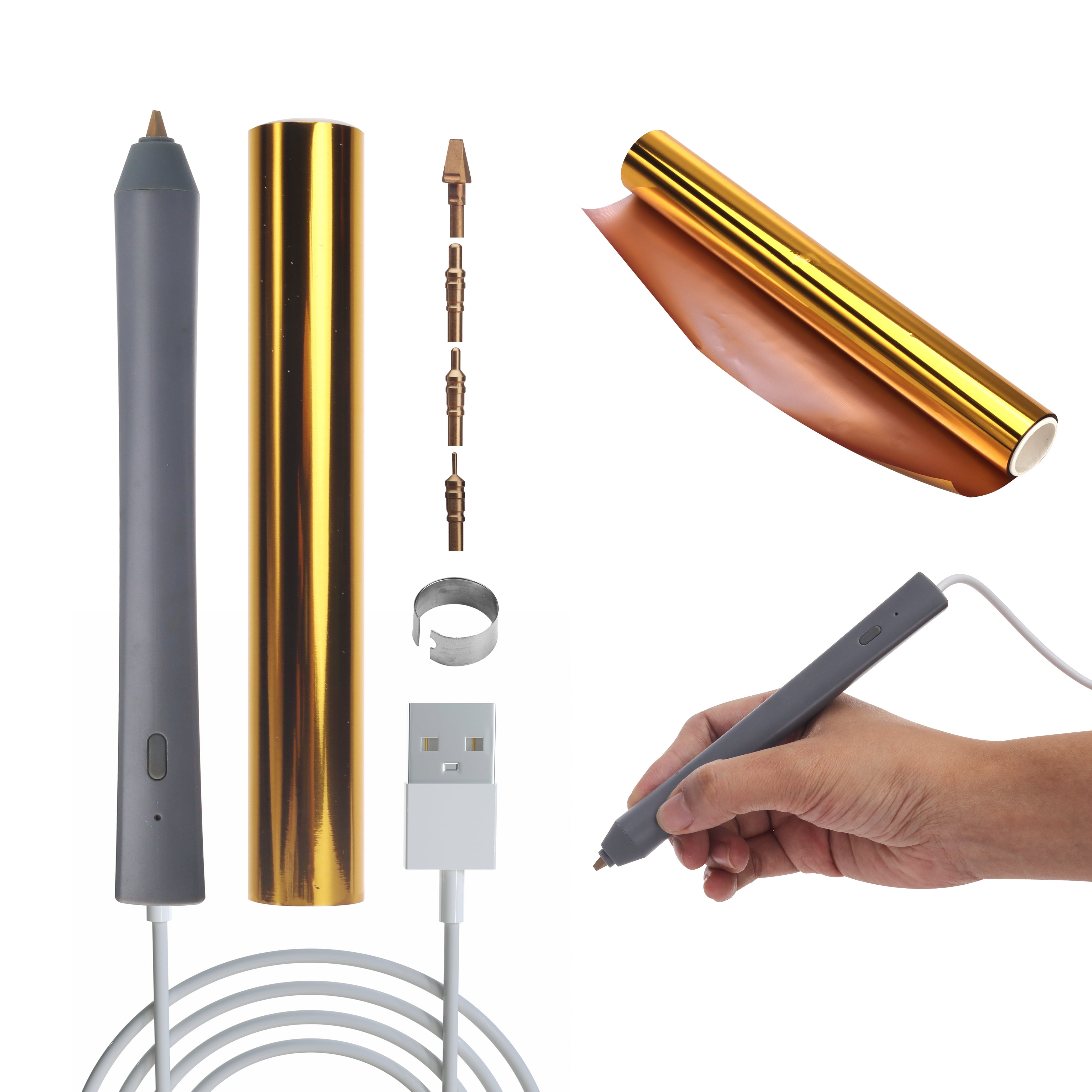 WRVCSS Foil Quill Pen Kit with 4 Size Metal Tips &1pc Gold Heat ...