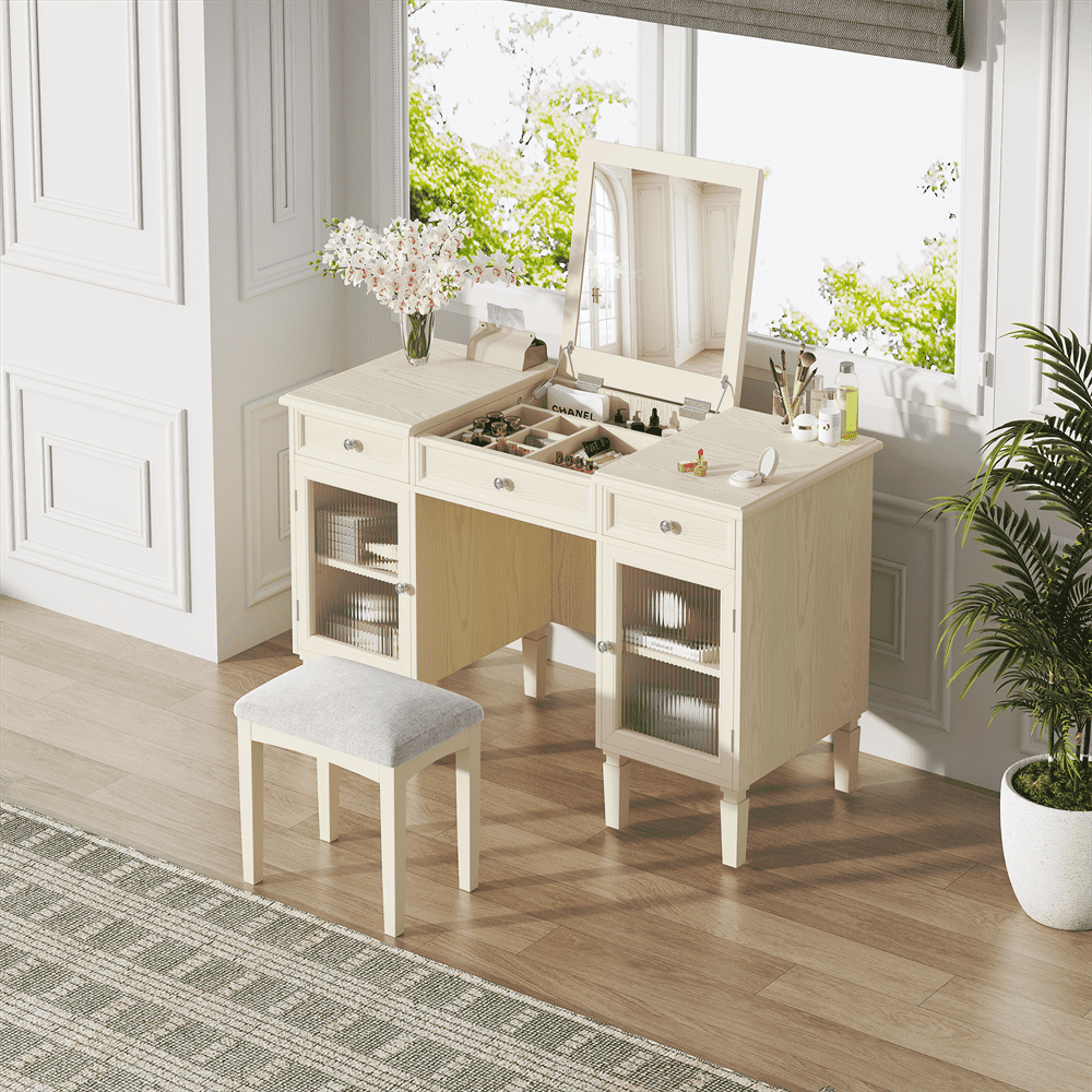 WRXLUXE 2 in 1 Vanity Desk with Flip-Top Mirror, Dressing Table Set ...
