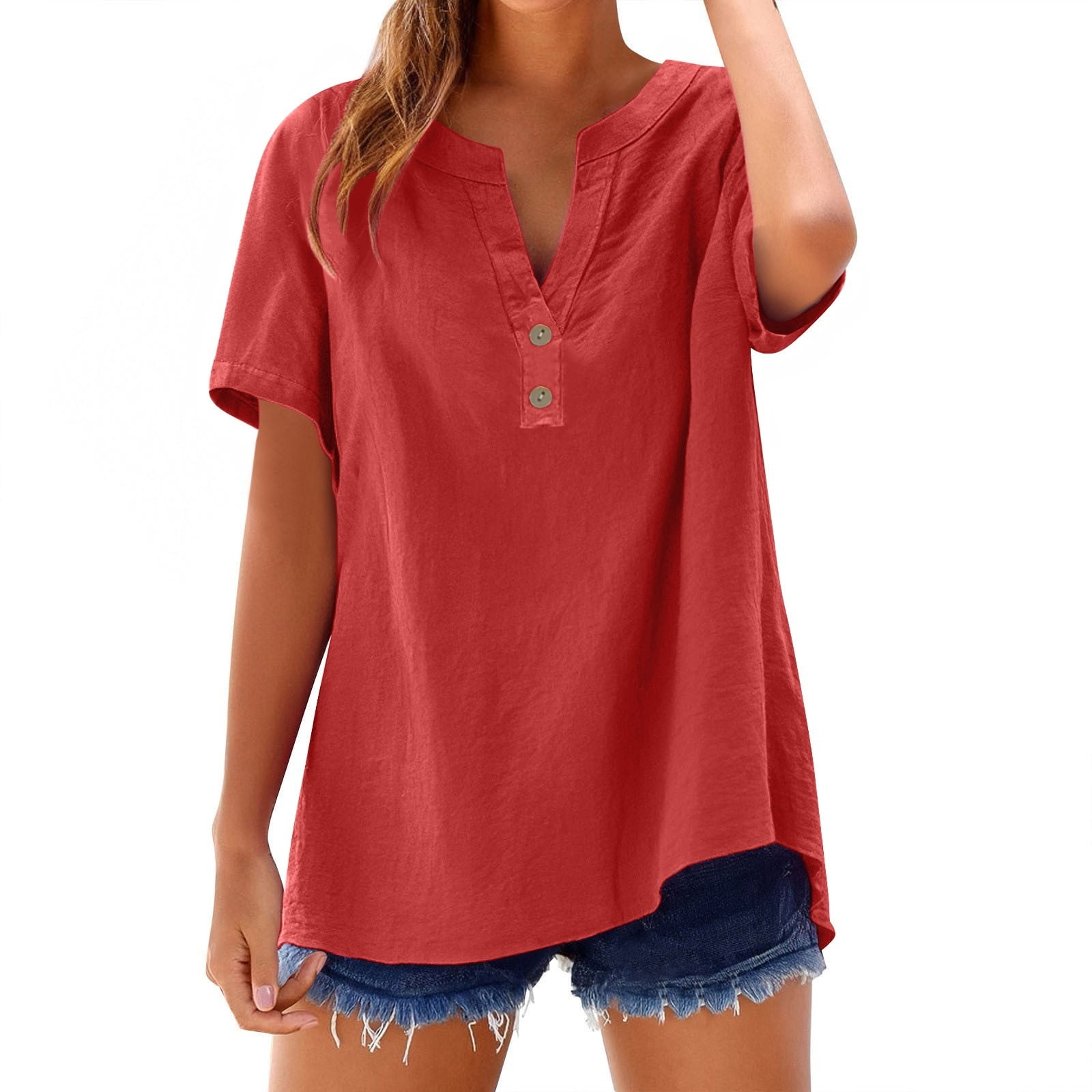 WRXMIJNHGSA Clearance Items Under $10 Womens V Neck Roll up Sleeve Button Down Blouses Tops ...