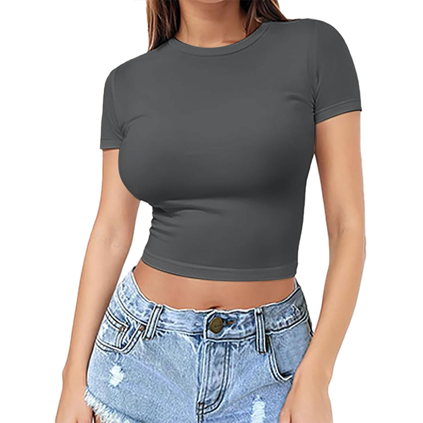 WRXMIJNHGSA Clearance Items Under $5 Womens Short Sleeve Shirts Basic ...