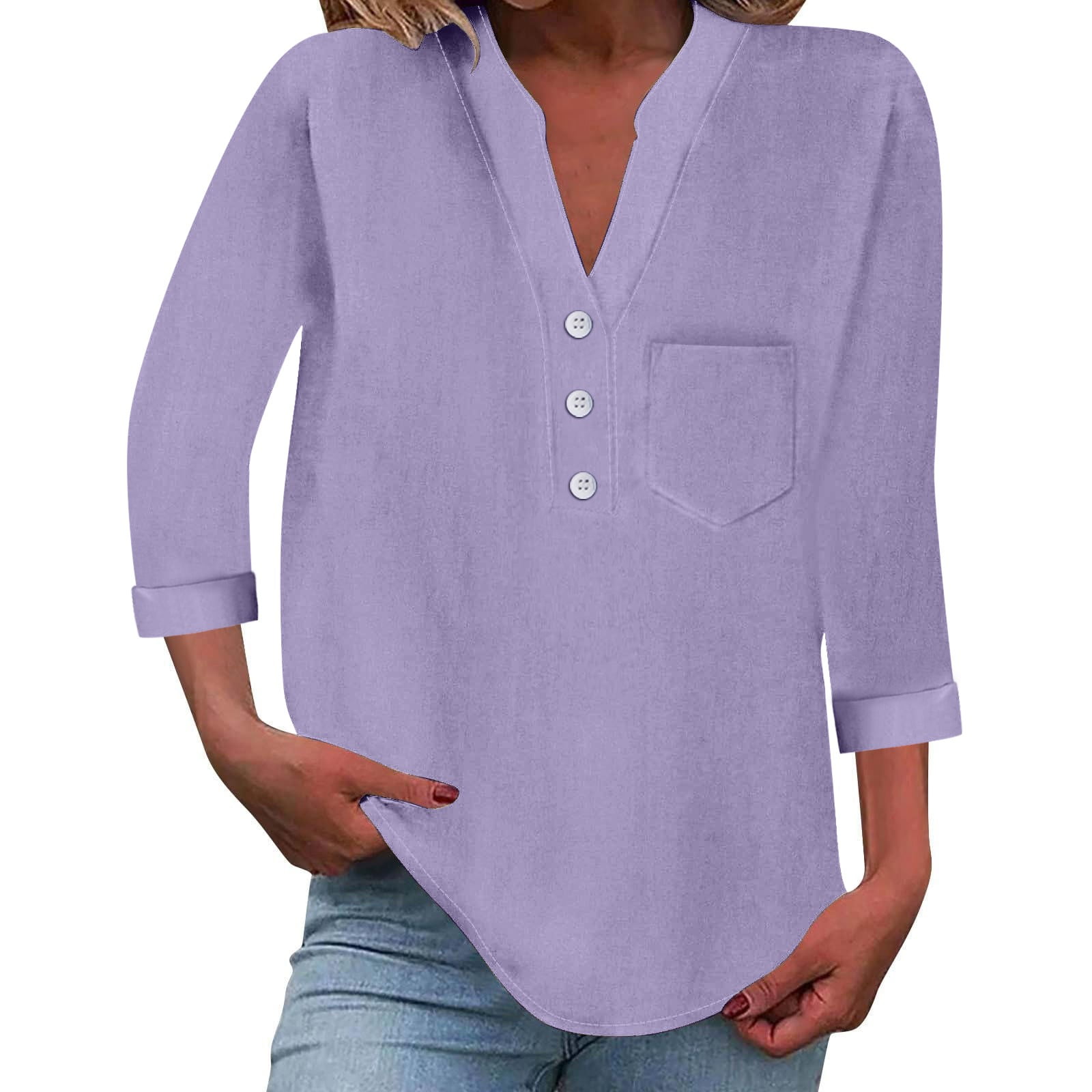 WRXMIJNHGSA Clothing WomenÃ¢Â Â S Long Sleeve Basic Shirtsloose Button Shirt Top Stand Solid ...