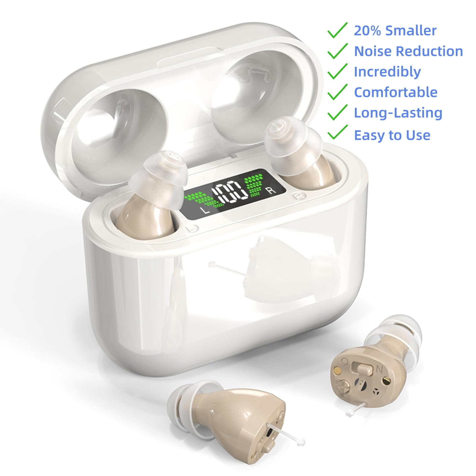WRY Invisible Hear Aids with Long-Lasting Charging Case, Easy Control ...
