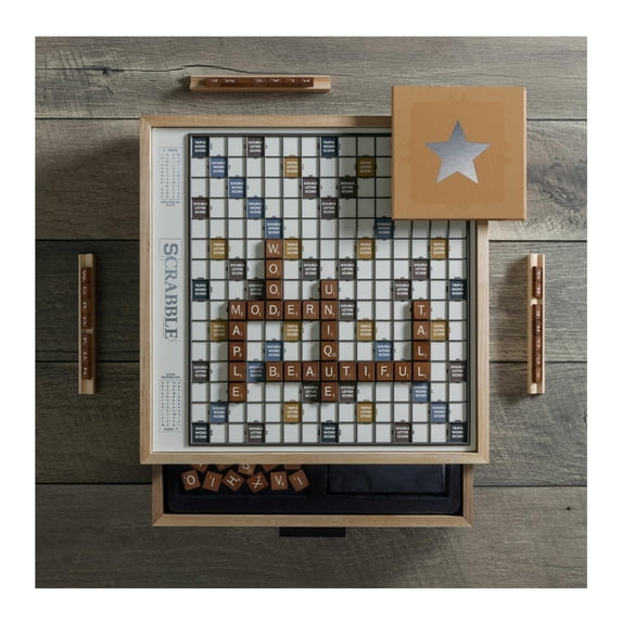WS Game Company Scrabble Luxe Maple Edition with Rotating Solid Wood ...