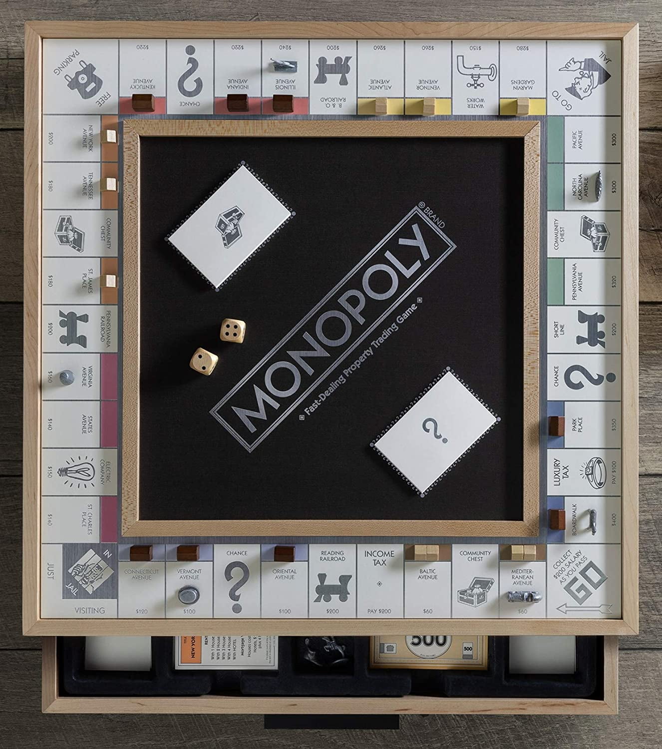 WS Monopoly Luxe Maple Edition Game with Solid Wood Cabinet and Premium ...