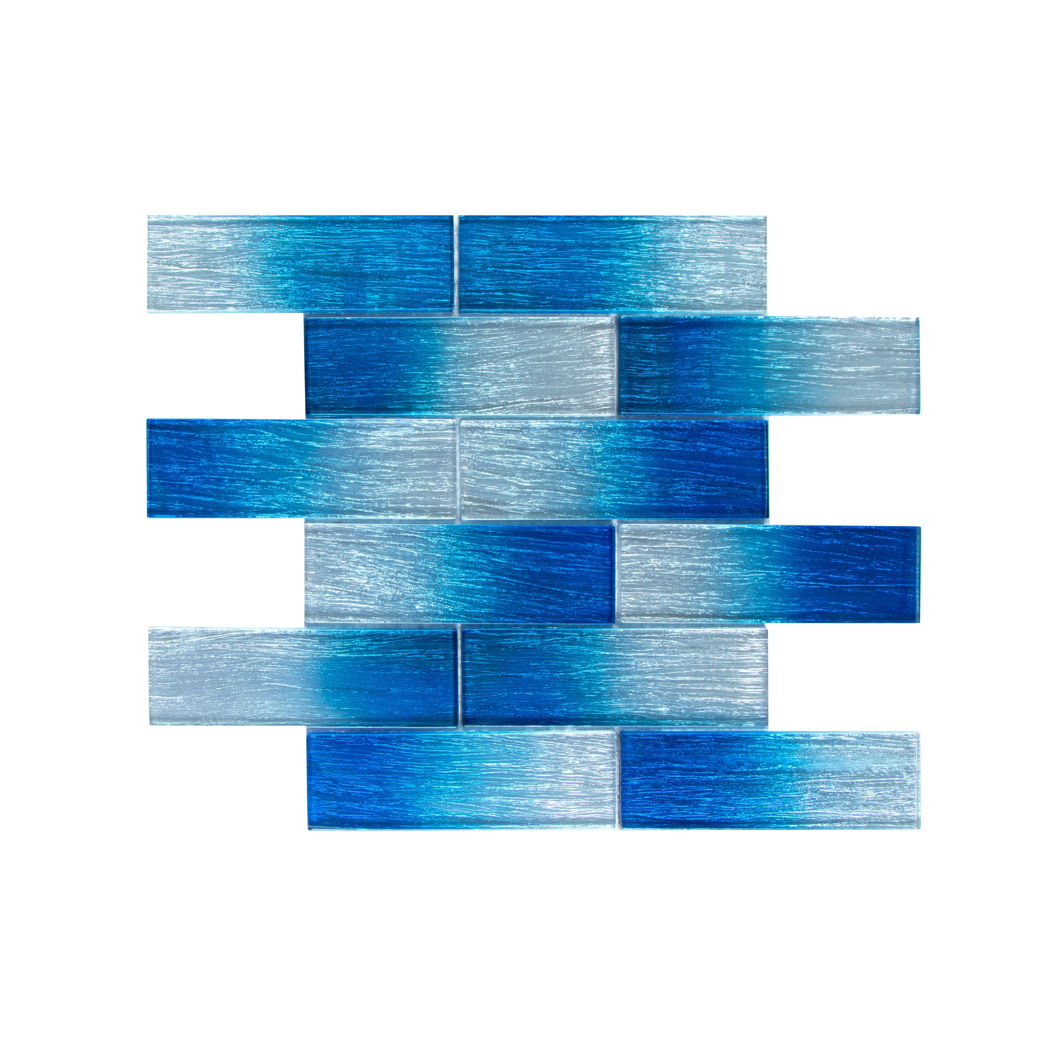 WS Tiles - Foil Silver/True Blue 2 in. x 6in. Glass Subway 12 in. x 12 ...