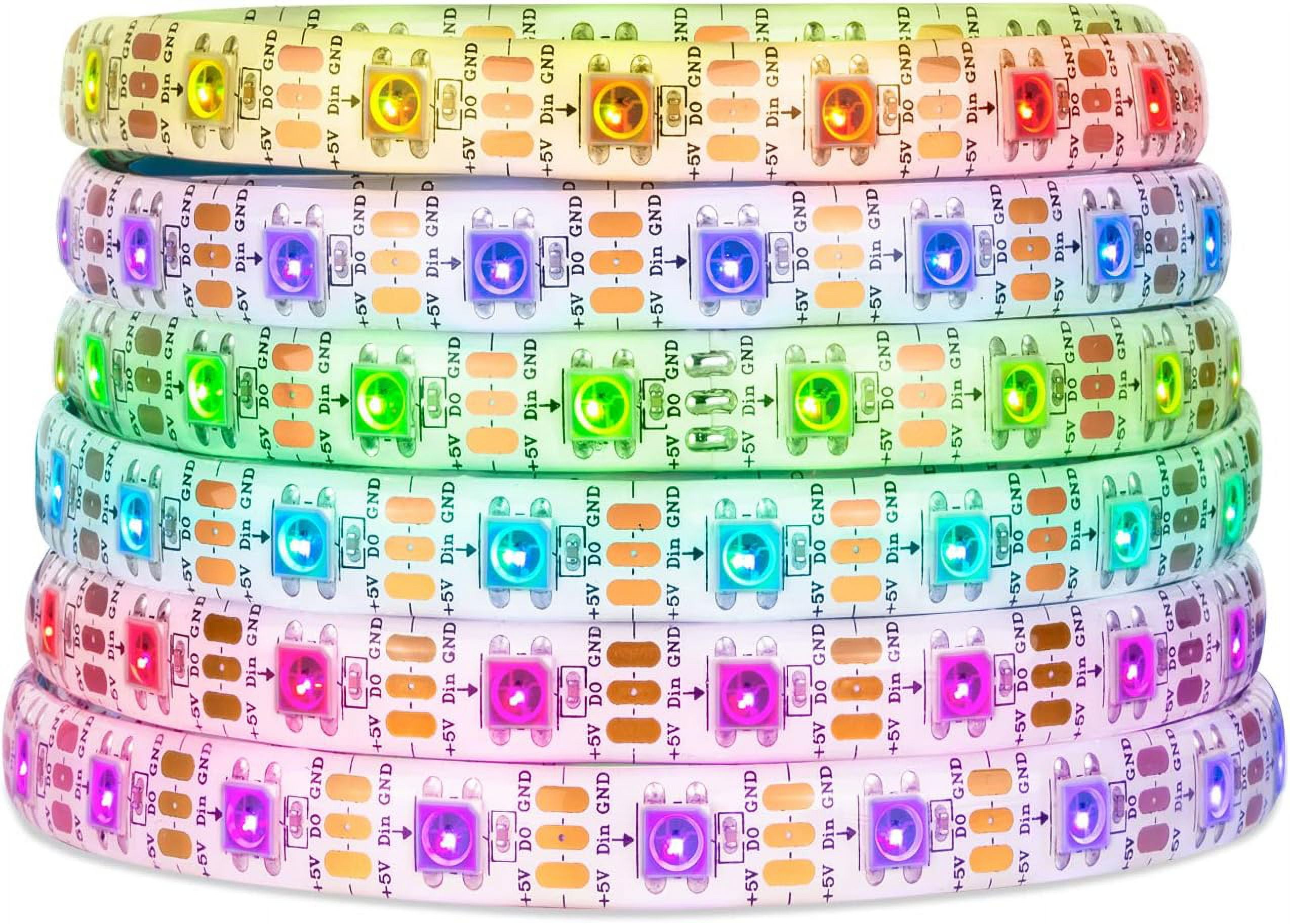 WS2812B LED Strip Light 16.4FT 60Pixel/M 300LEDs DC5V Individual ...