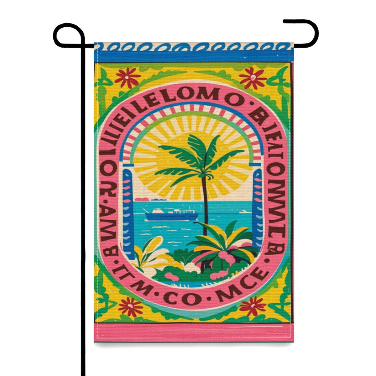 WS97-28x40-Hawaiian Style Coastal Tropical Palm Leaf Pattern "Welcome ...