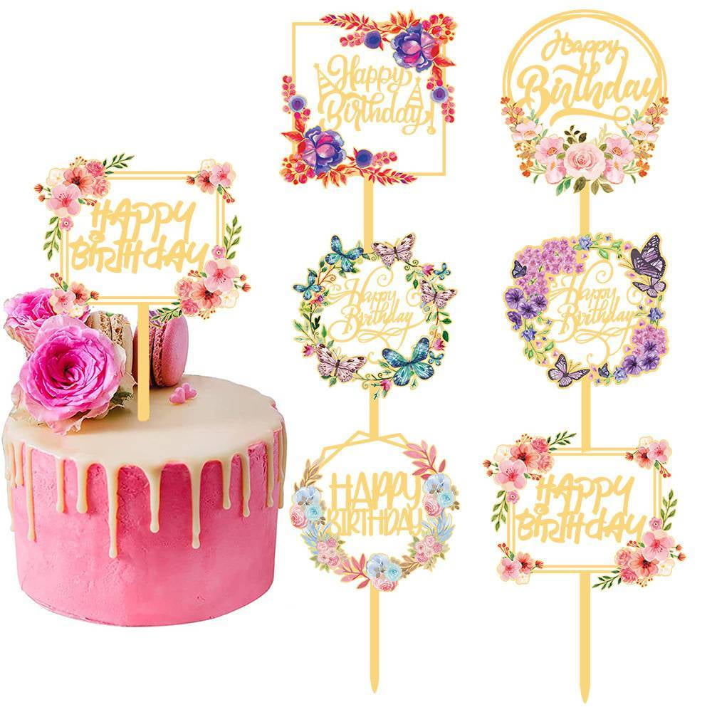 WSBArt 6 Pcs Gold Birthday Cake Topper Set, Double-Sided Glitter ...