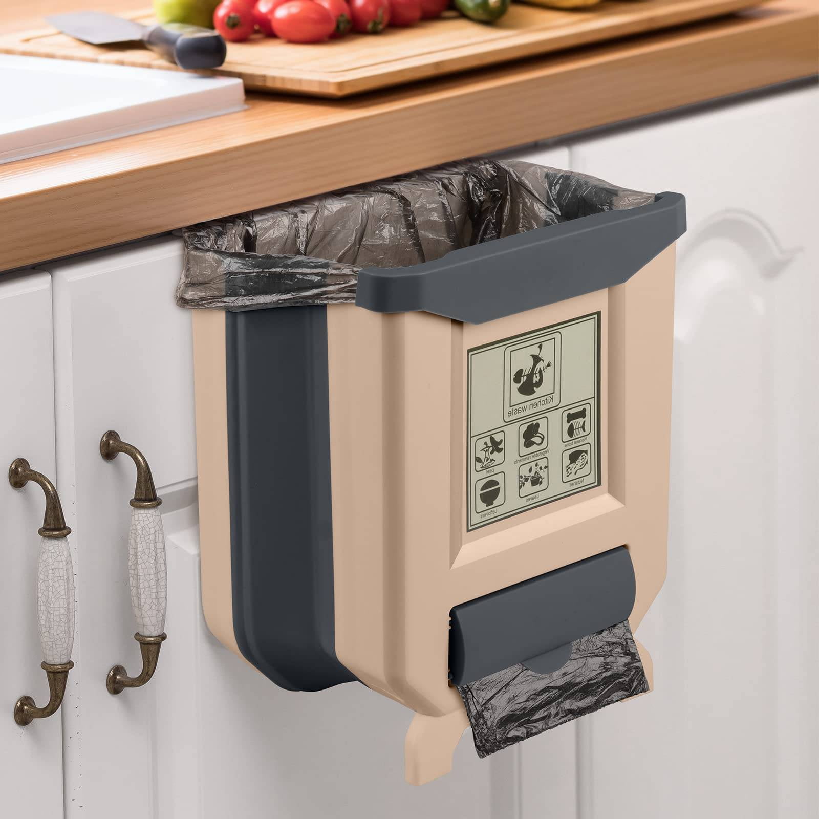 WSBArt Hanging Kitchen Trash Can, Foldable Waste Bin for Kitchen ...