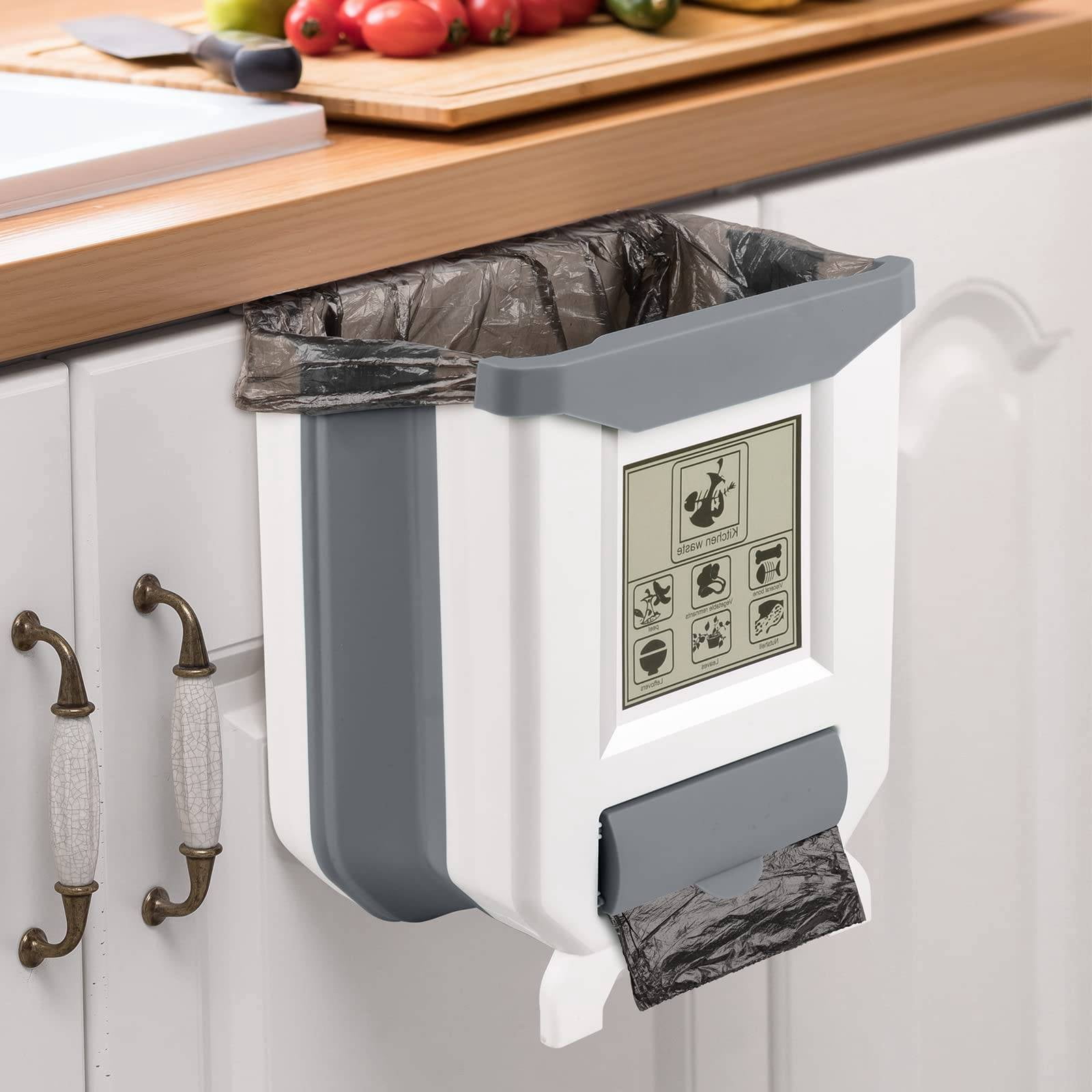 WSBArt Hanging Kitchen Trash Can, Foldable Waste Bin for Kitchen ...