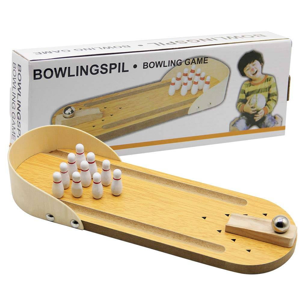 WSBArt Tabletop Mini Bowling Game Set, Wooden Board Mini Arcade Tiny ...