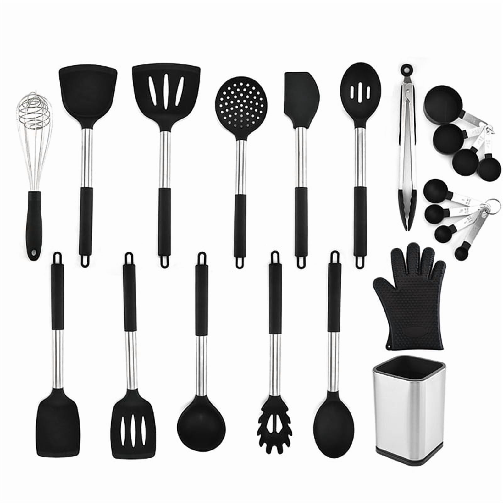 WSLIKO 11 Piece Silicone Kitchen Utensils Set With Stainless Steel ...