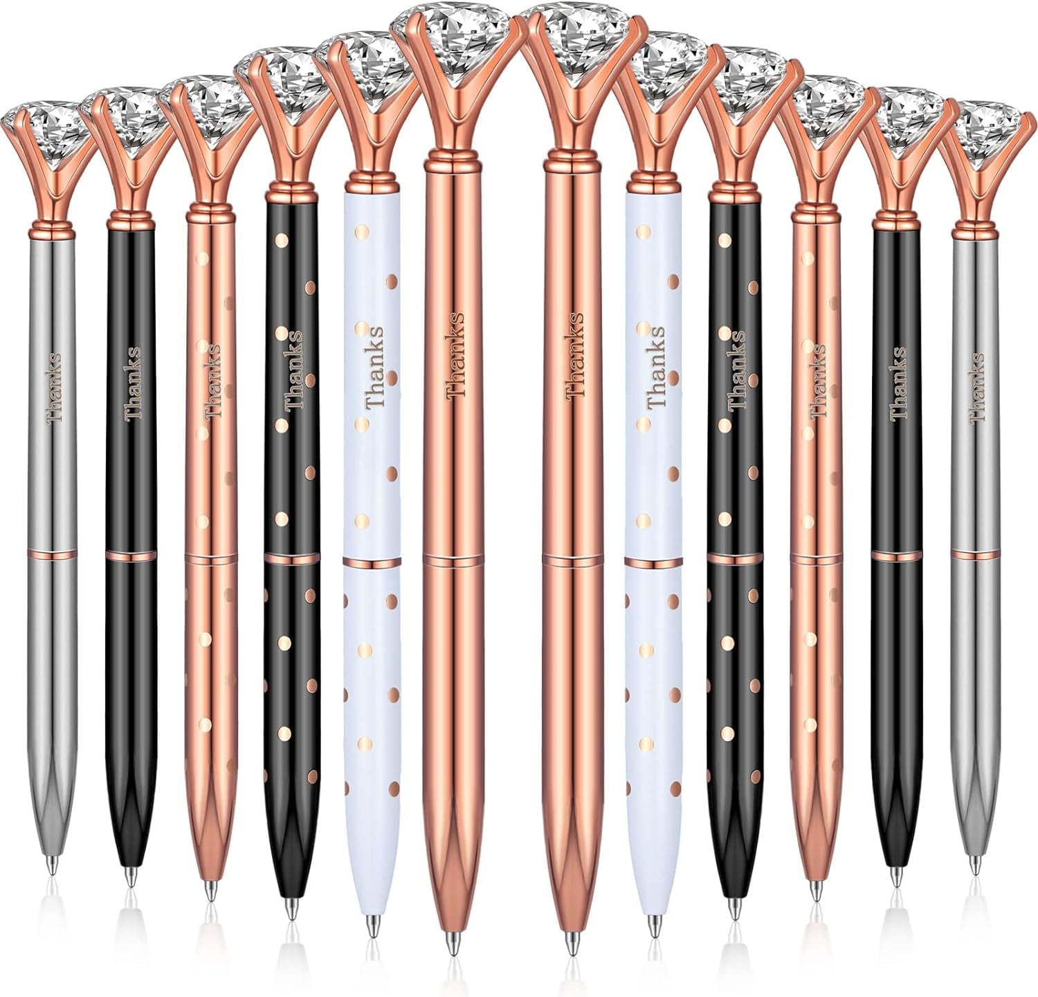 QUMENEY 12Pcs Diamond Ballpoint Pens, Rhinestones, Black Ink, Bling ...