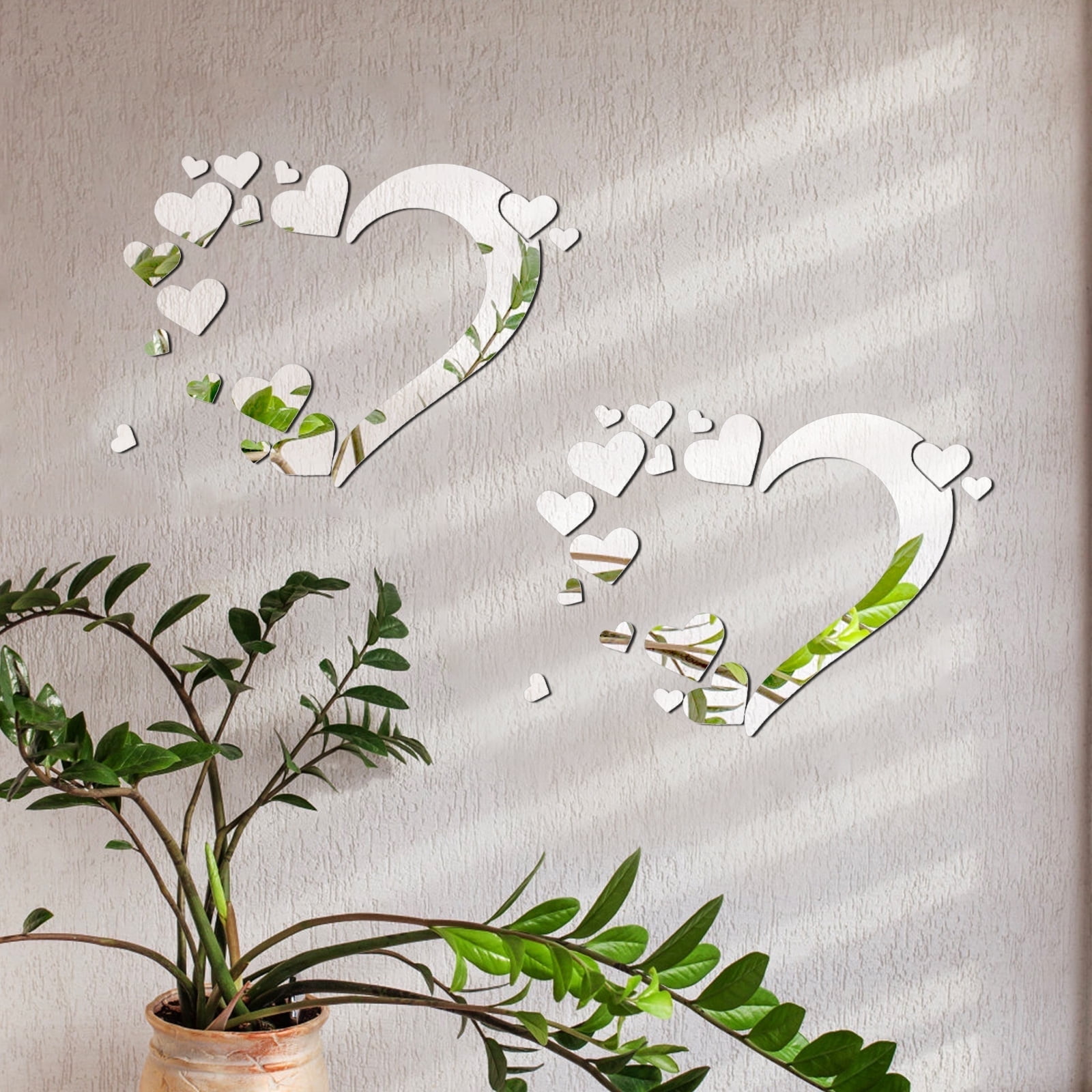 WSNIJFU 2 Pcs Heart Mirror Wall Stickers 3D Love Heart Mirror Wall ...