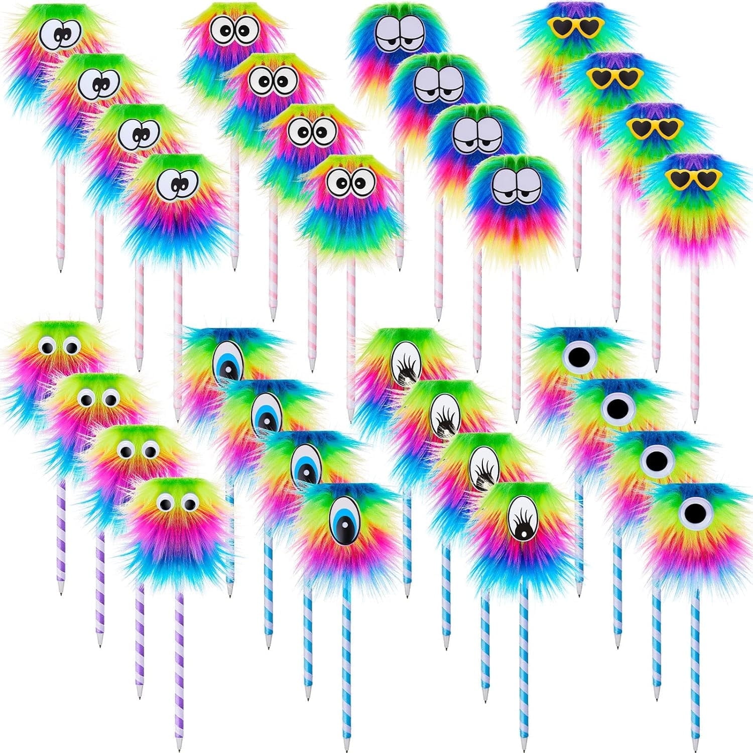 WSNIJFU 32 Pieces Rainbow Fluffy Monster Pens Cute Fun Pen for Monster ...