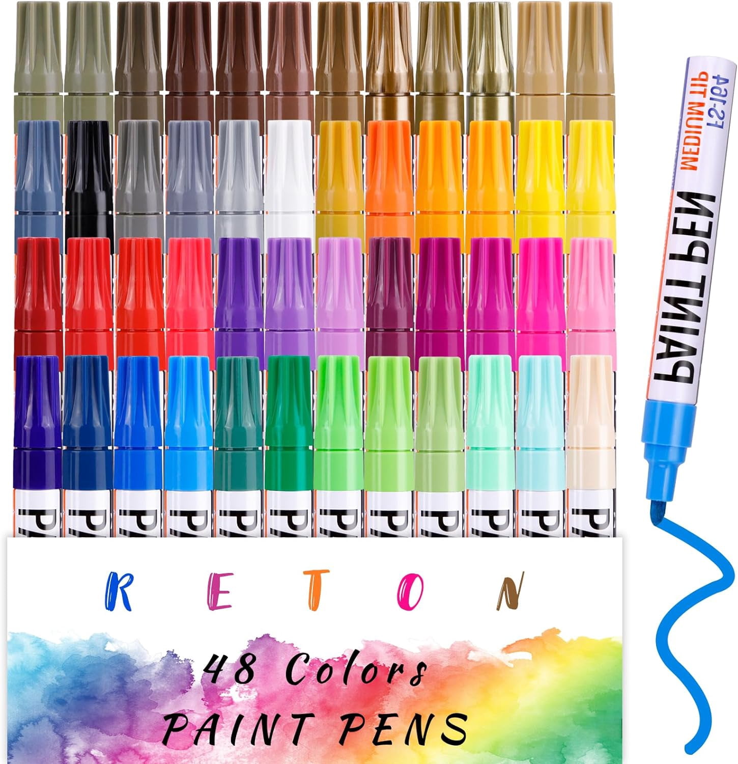 WSNIJFU 48 Color Paint Markers Pens, Permanent Oil Based Paint Marker ...