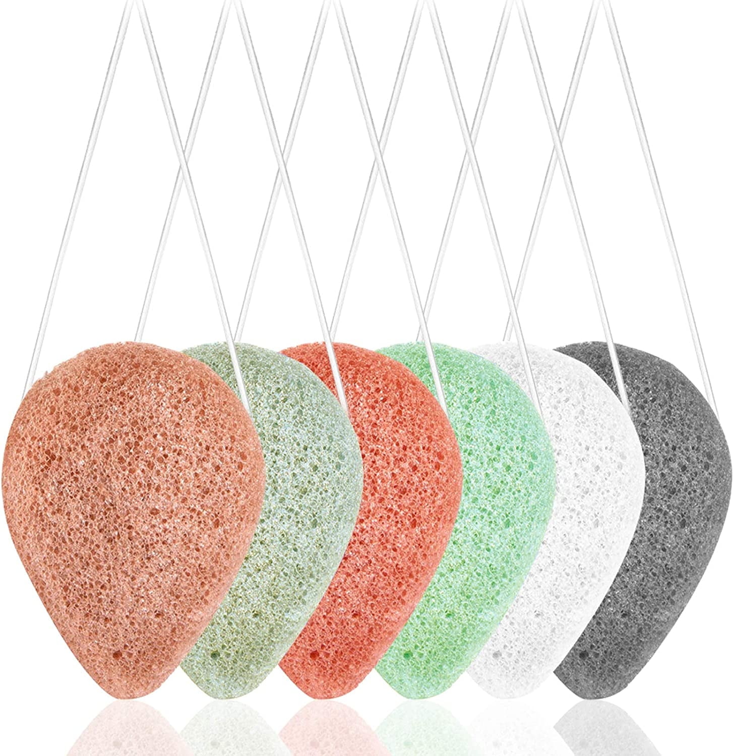 WSNIJFU 6 Pack Natural Konjac Facial Sponges, findTop 6 Colors Konjac ...